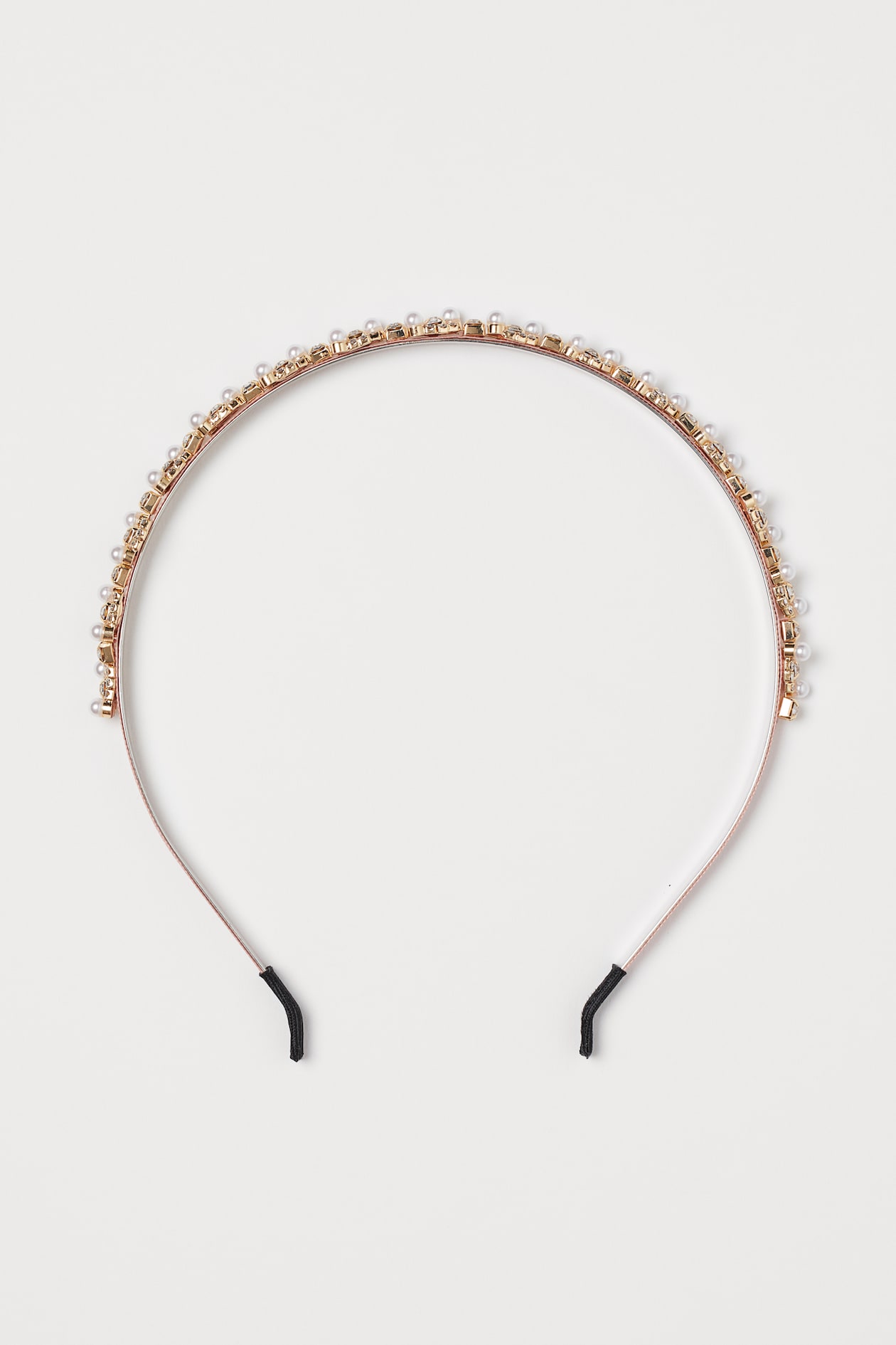 Alice band with sparkly stones - Pink/Gold-coloured - Stainless steel ...