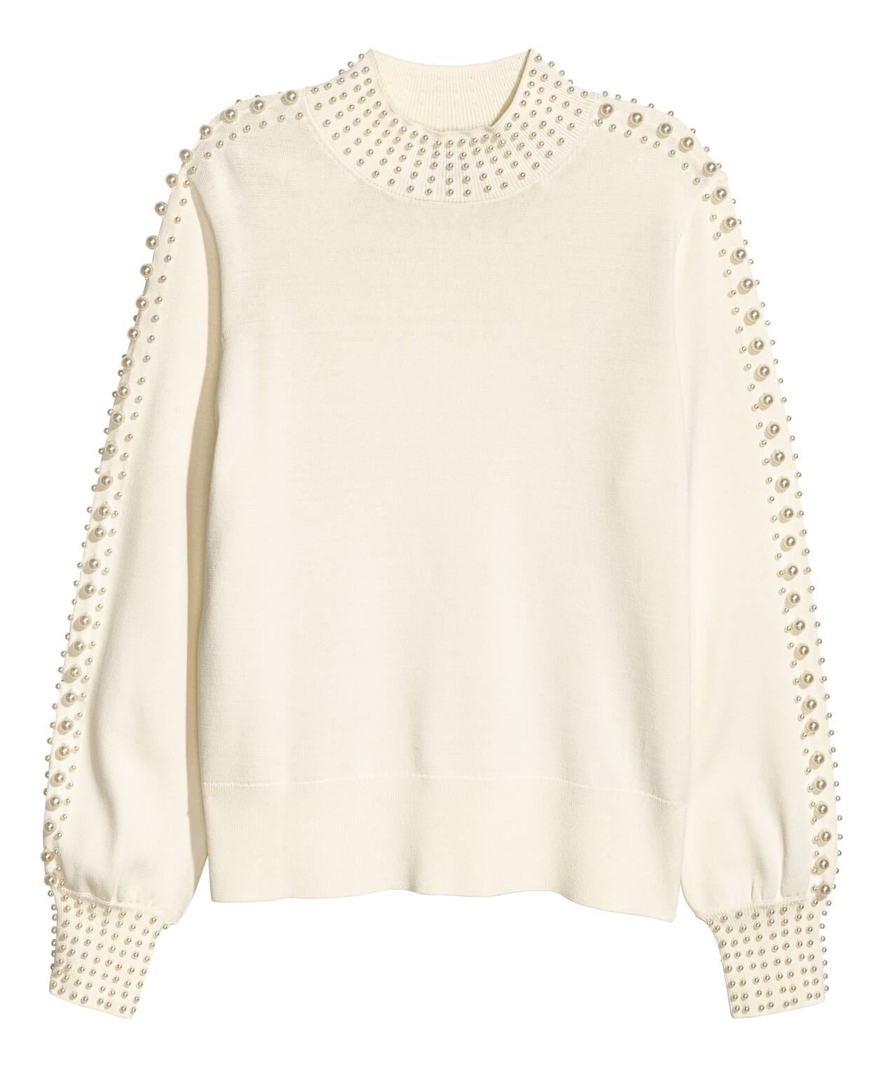 Bead-embroidered top - Long sleeve - Natural white - Ladies | H&M GB