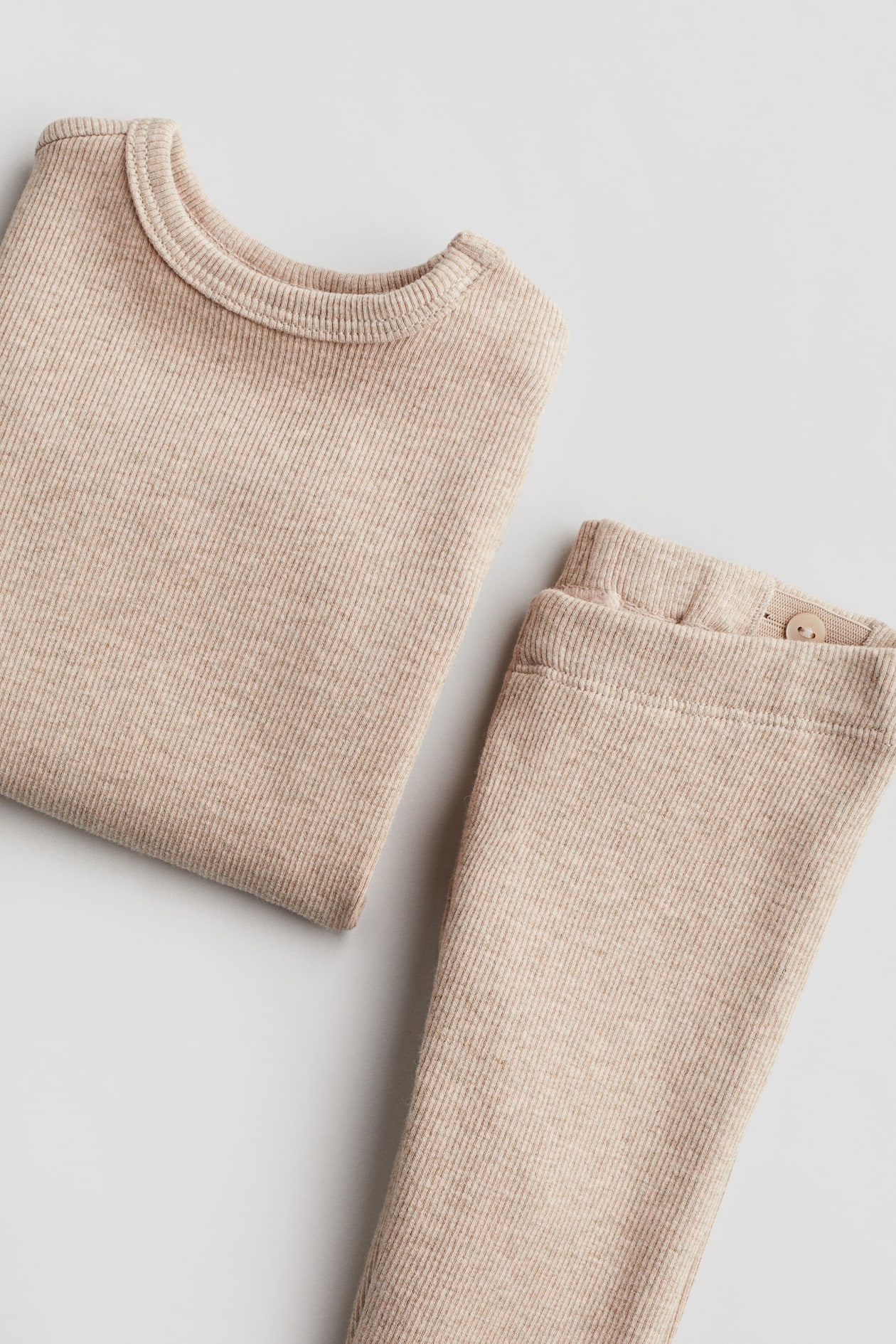 2-piece Ribbed Cotton Set - Light beige melange - Kids | H&M US