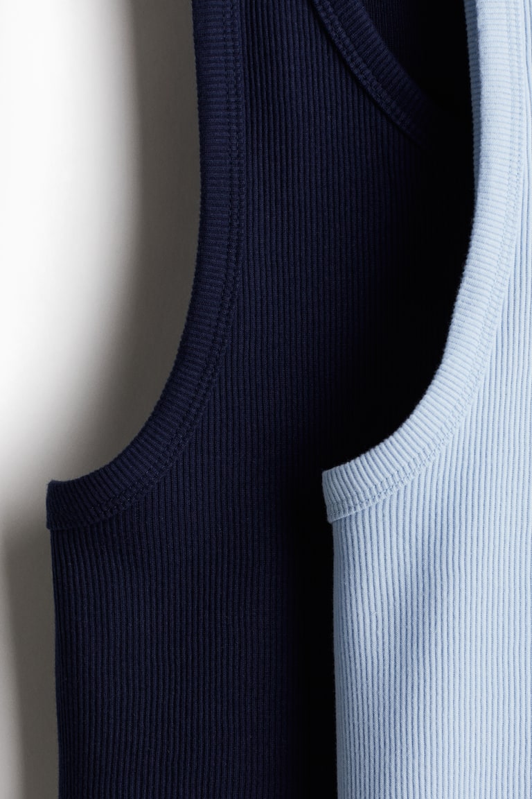 Men’s Dark blue/light blue 2-pack Slim Fit Ribbed Tank Tops | H&M US