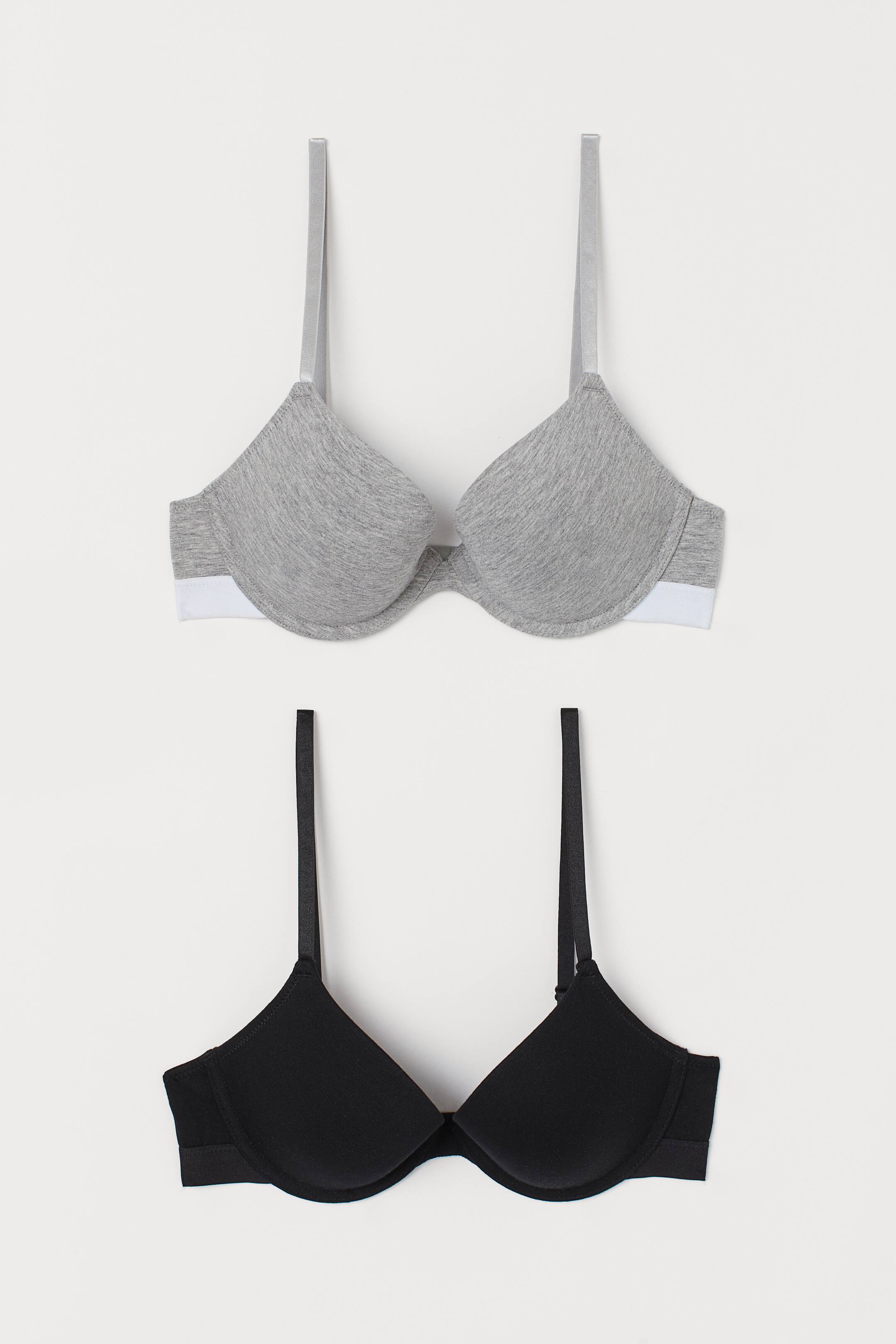 2-pack Push-up Bras - Light gray melange/black - Ladies | H&M CA