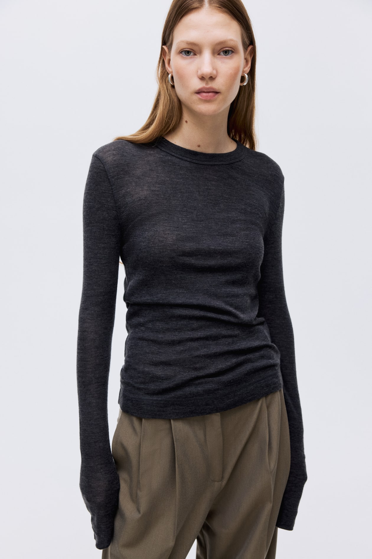 Fine-knit wool top - Dark grey marl - Ladies | H&M GB