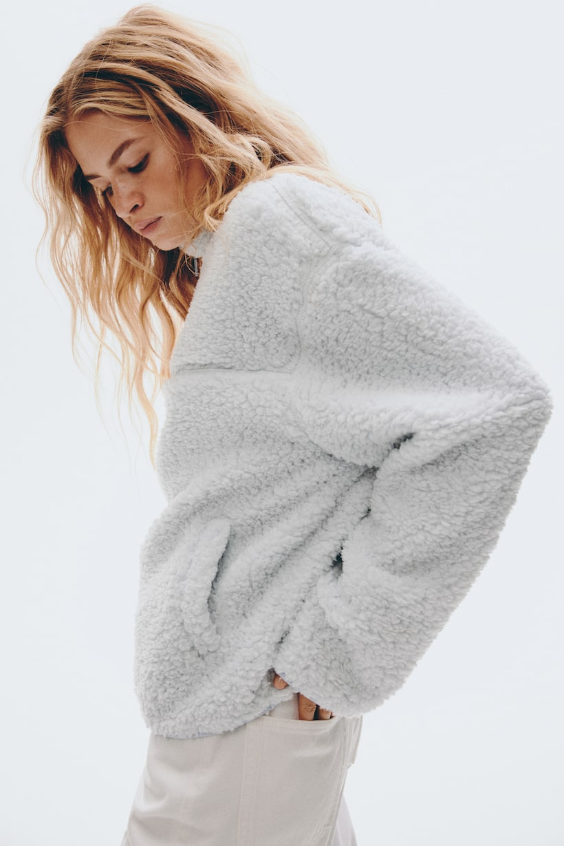 Women's Light blue Half-Zip Teddy Fleece Sweatshirt | H&M CA