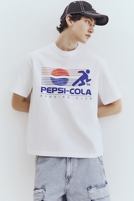 Men’s White/Pepsi Loose-Fit Printed T-Shirt | H&M CA