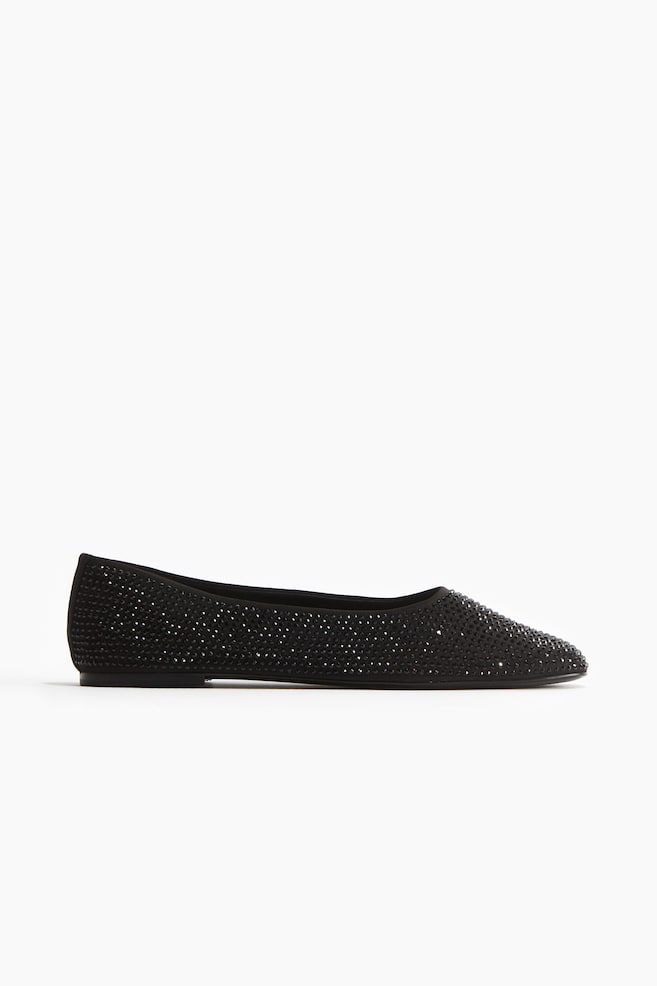 Rhinestone-Embellished Ballet Flats - Black - Ladies | H&M US