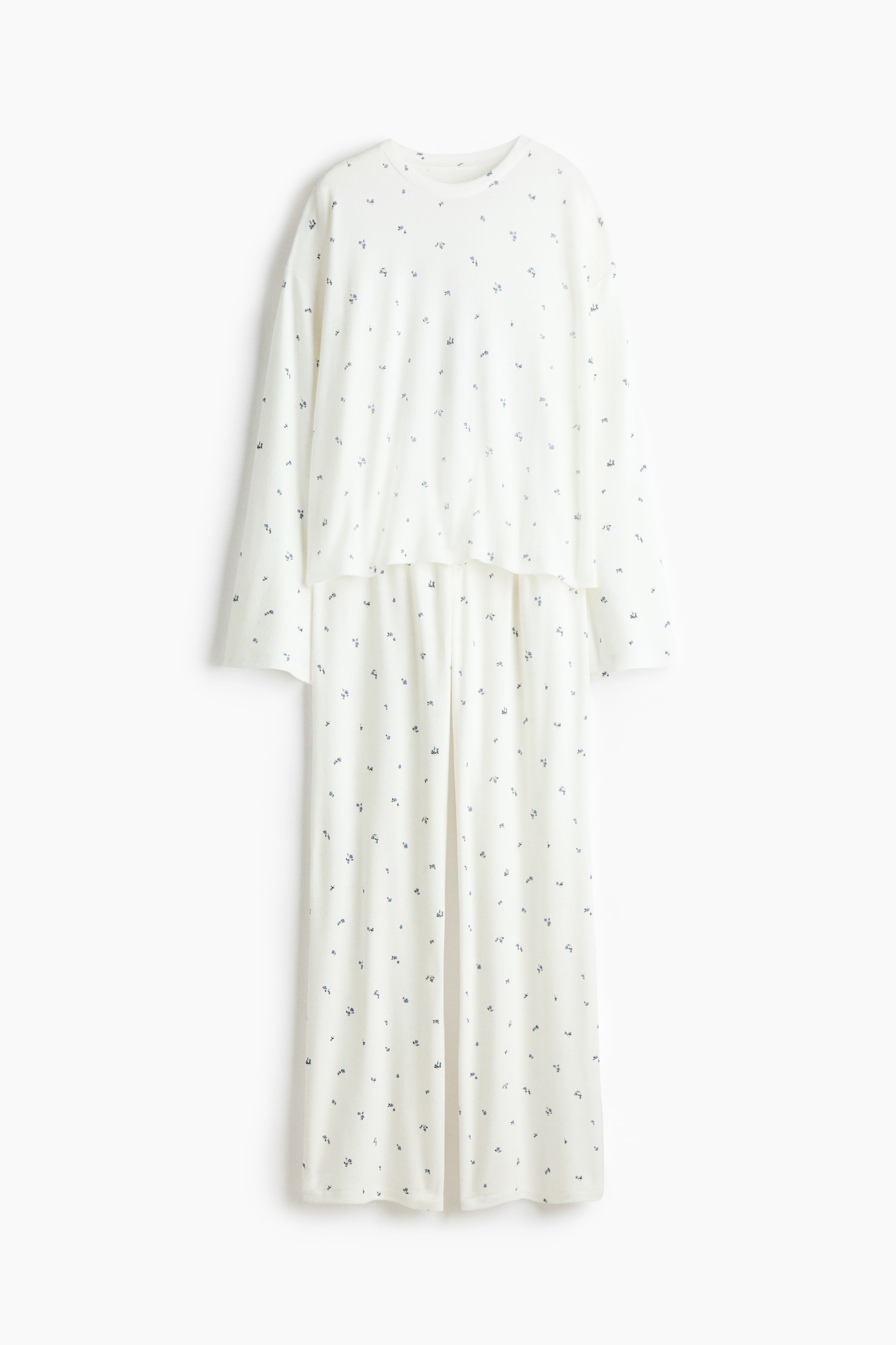 Pyjamas i børstet trikot - Hvit/Blomstret - Ladies | H&M NO