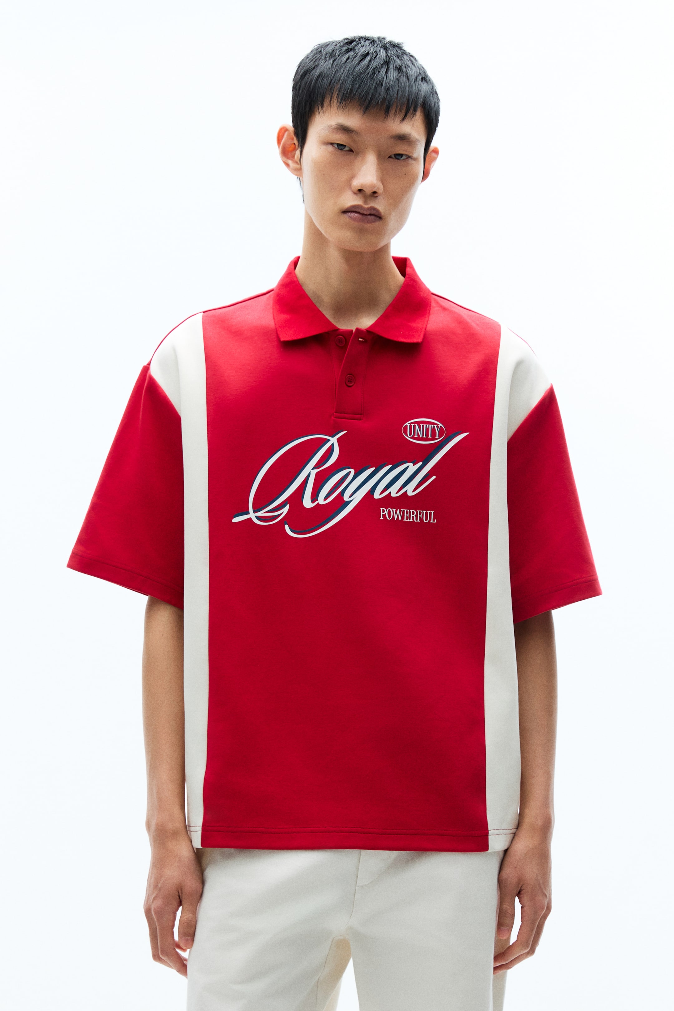 Loose Fit Polo shirt - Red/Colour block - Men | H&M SG