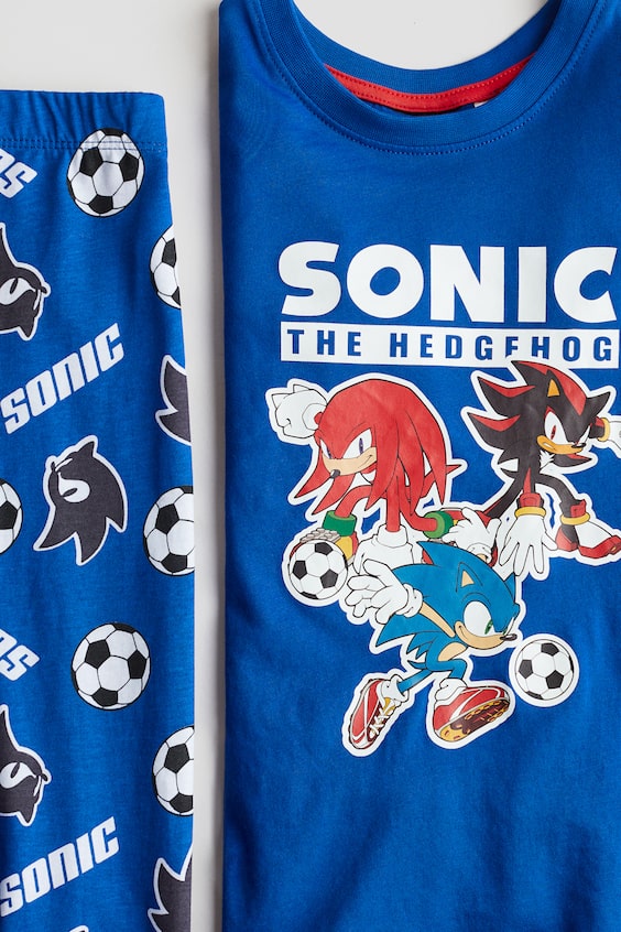 Printed cotton jersey pyjamas - Bright blue/Sonic the Hedgehog - Kids ...