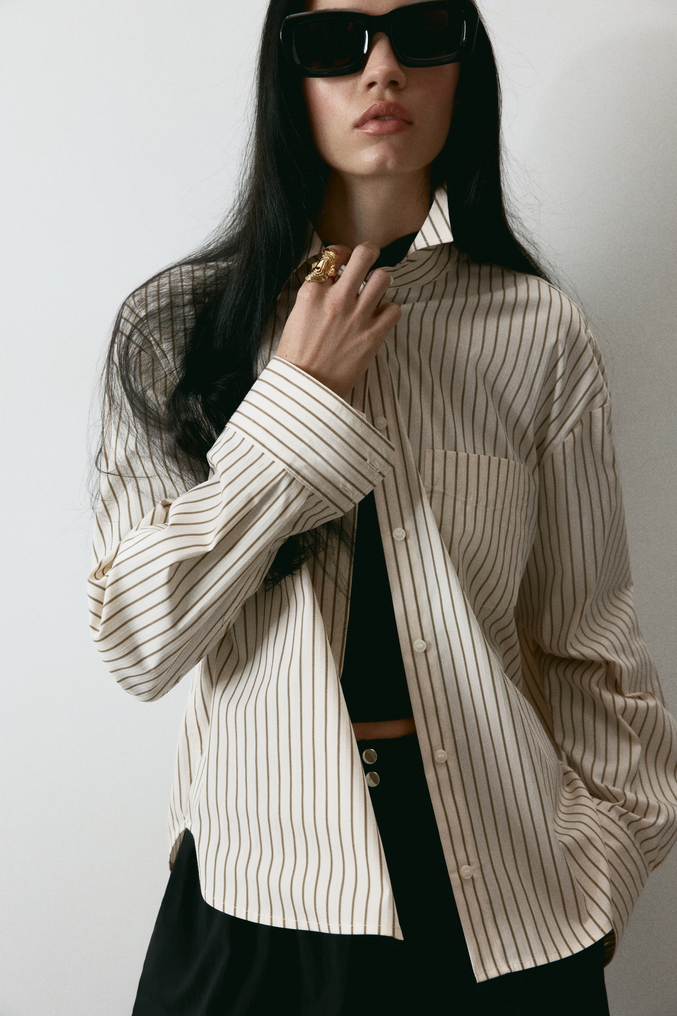 Women's Light beige/striped Oversized Poplin Shirt | H&M CA