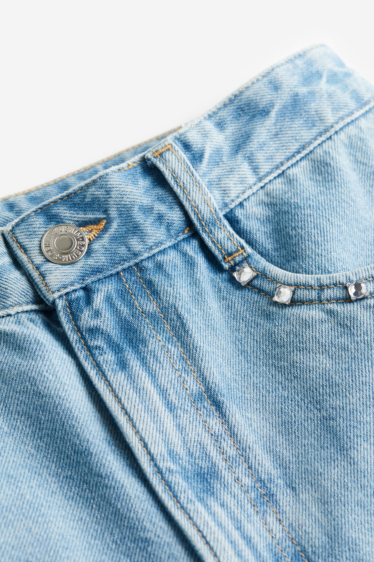 Women's Denim blue Rhinestone-embellished slit-hem jeans | H&M GB