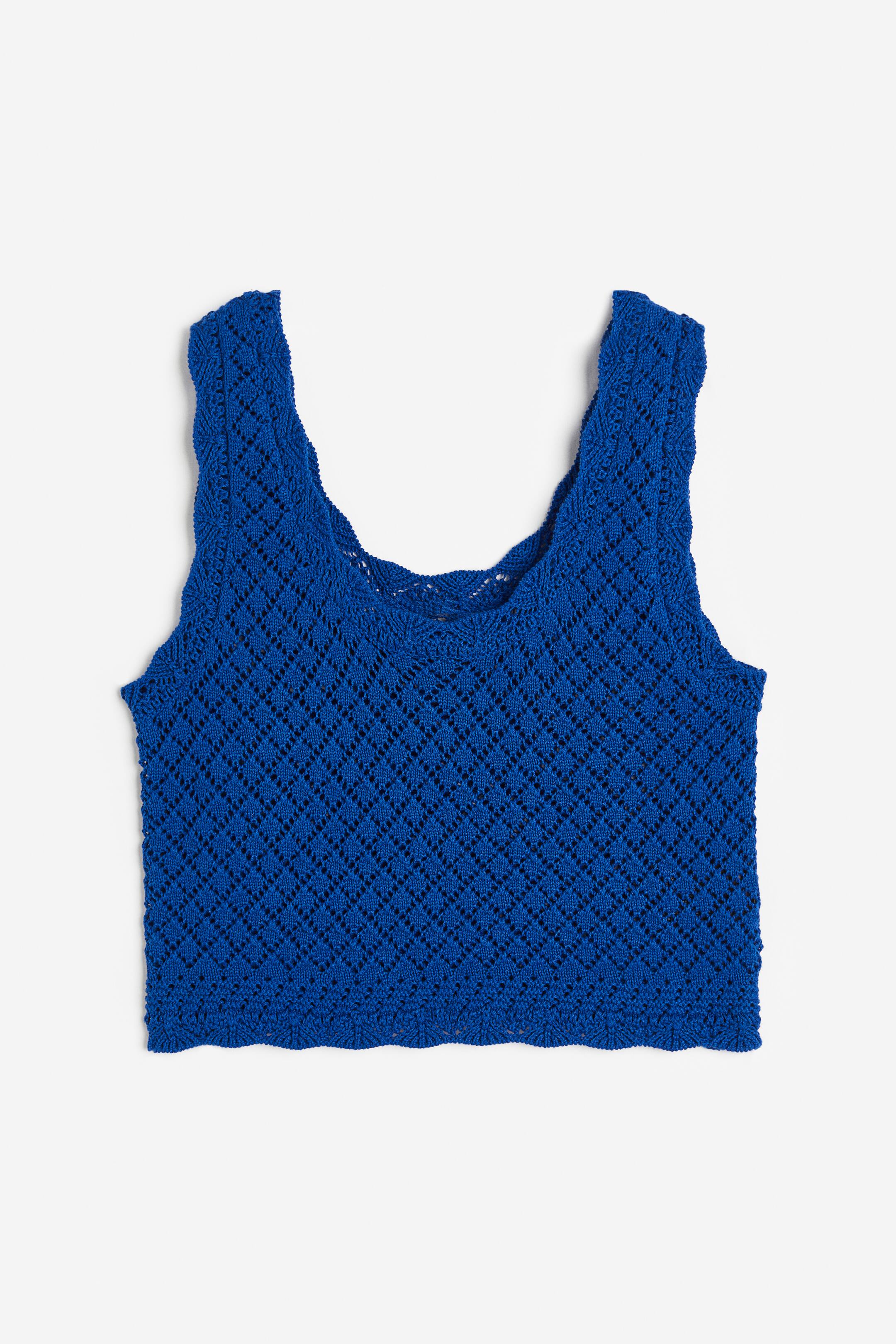 Pointelle-knit vest top - Bright blue - Ladies | H&M GB