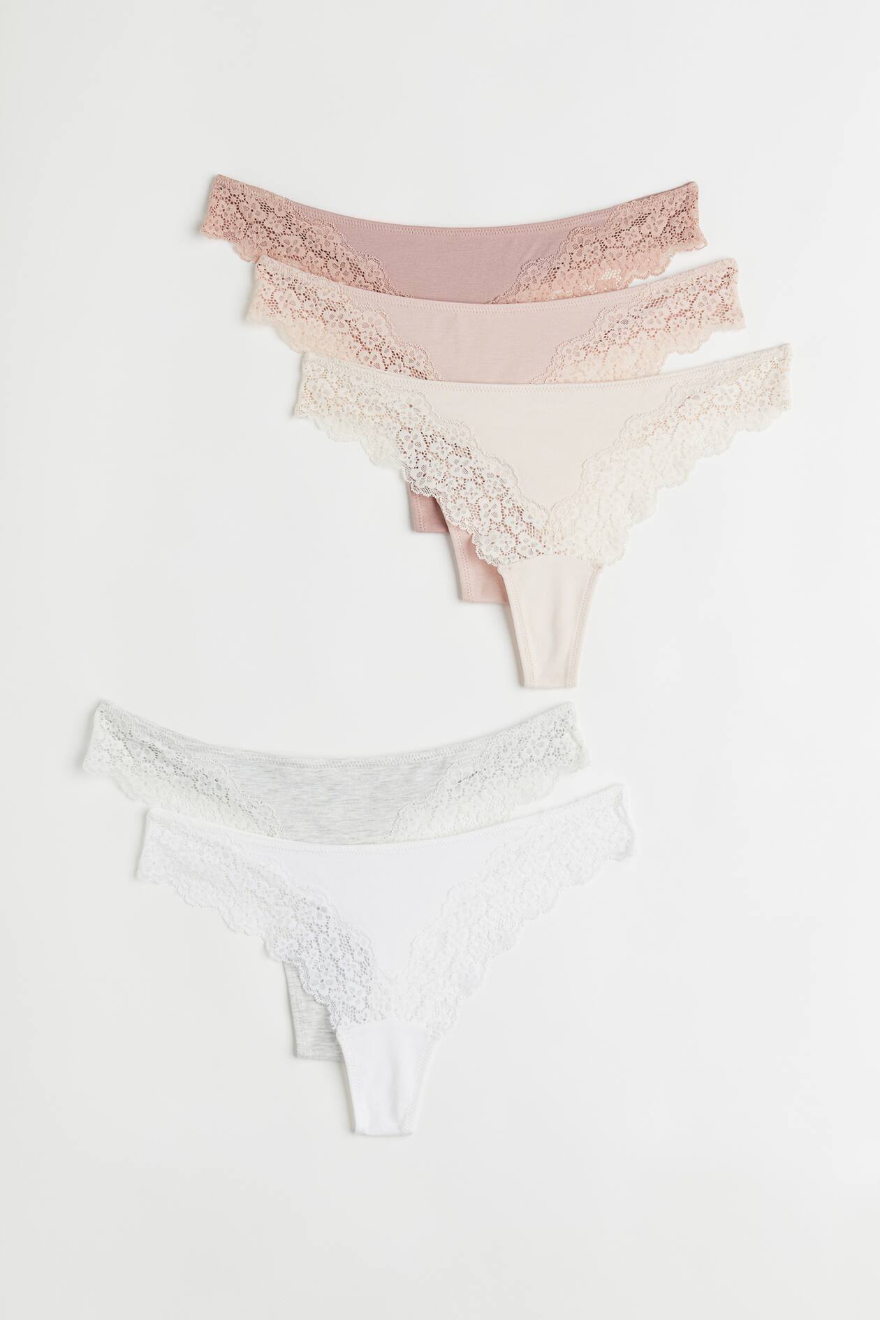 5er-Pack Strings - Niedriger Bund - White/Powder pink - Ladies | H&M AT