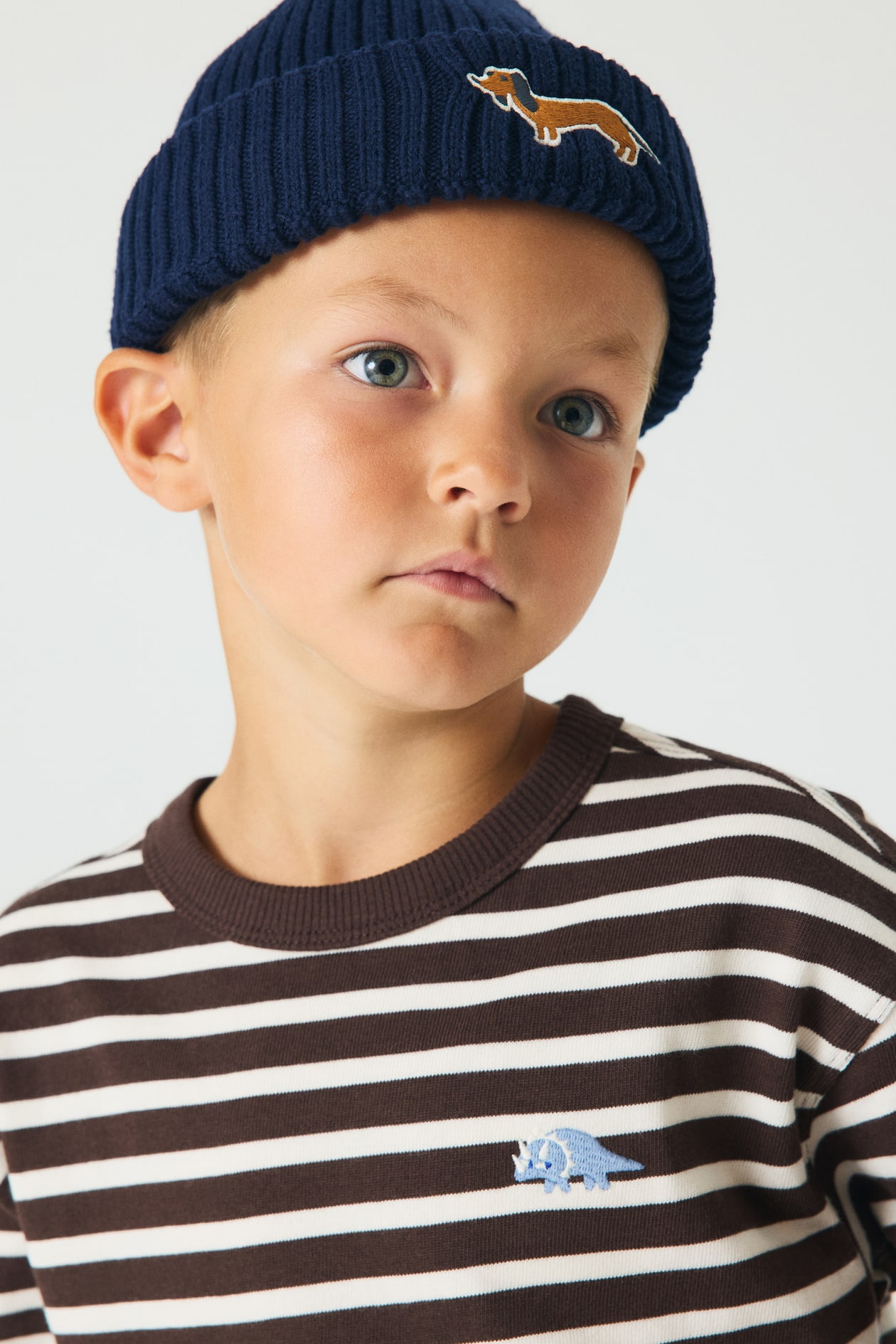 טישירט כותנה עם שרוולים ארוכים - חום/לבן פסים - Kids | H&M IL