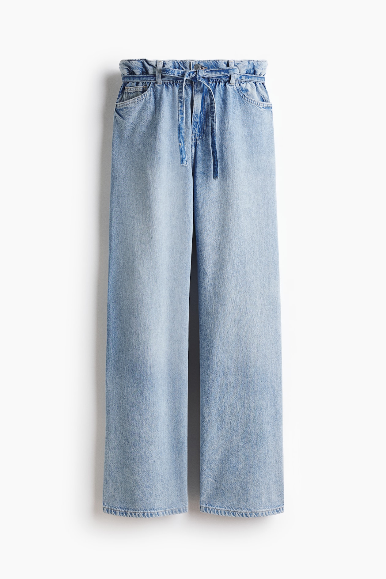 Women's Light denim blue Paper-Bag Jeans with Belt | H&M PH