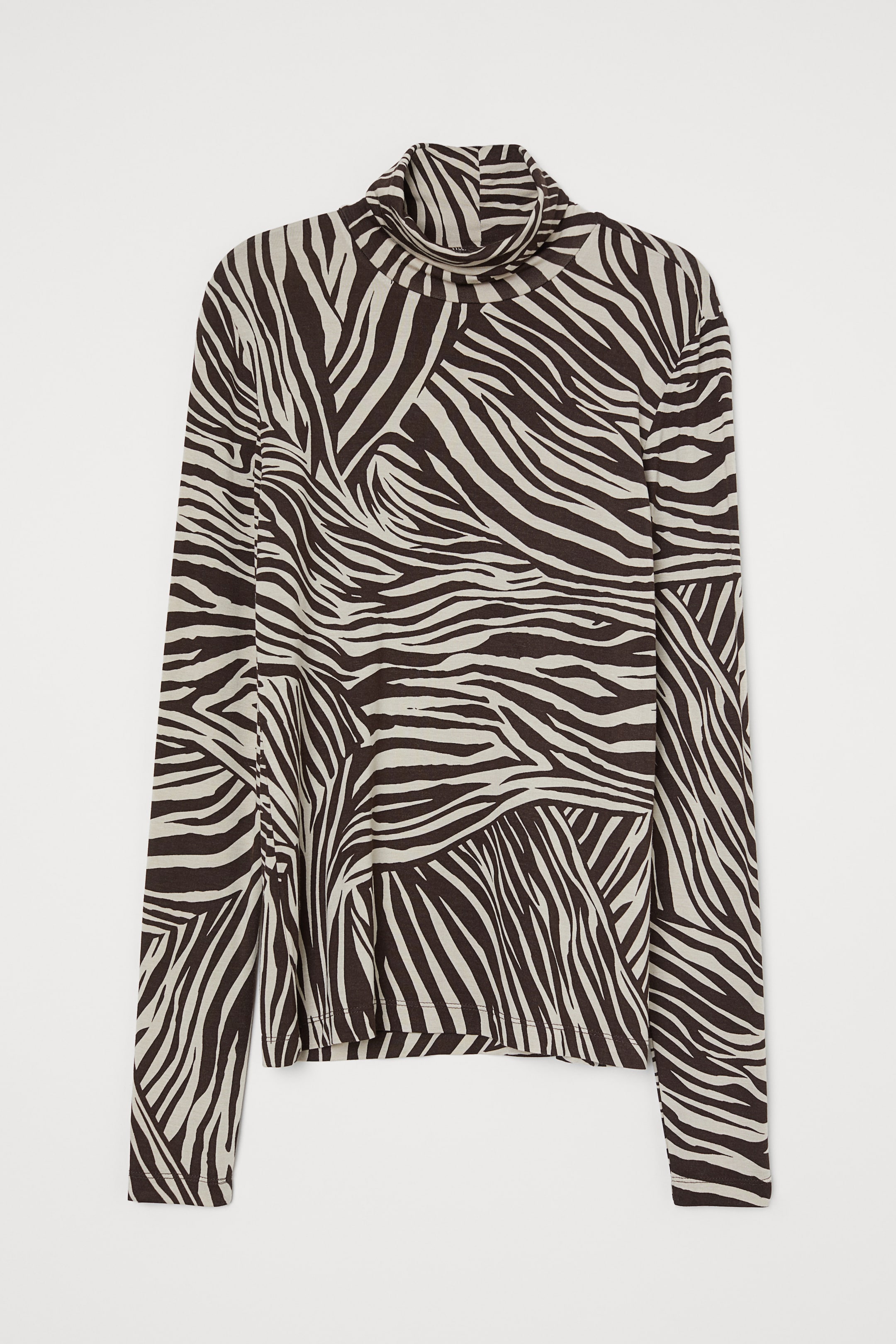 Modal polo-neck top - Brown/Zebra print - Ladies | H&M GB