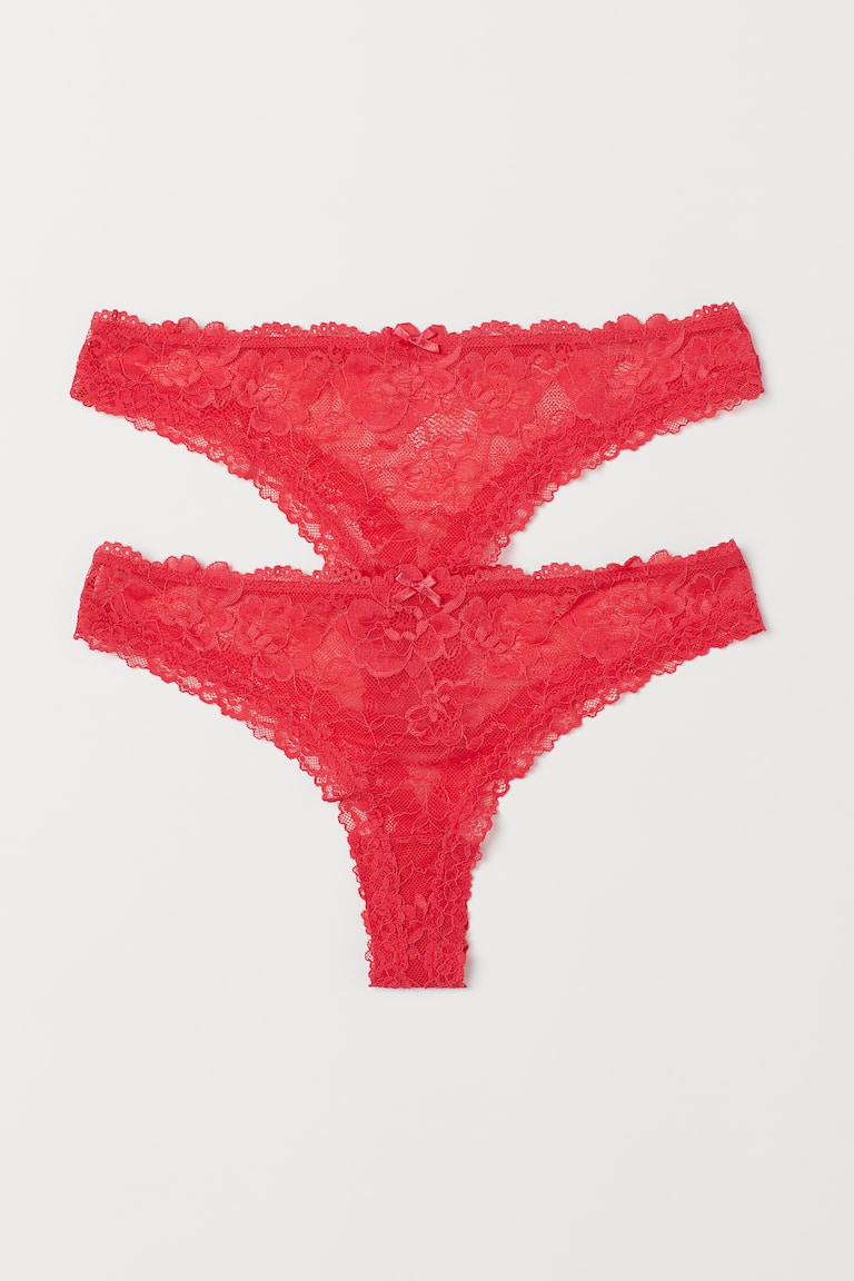 2-pack Lace Brazilian Briefs - Low waist - Raspberry pink - Ladies | H&M US