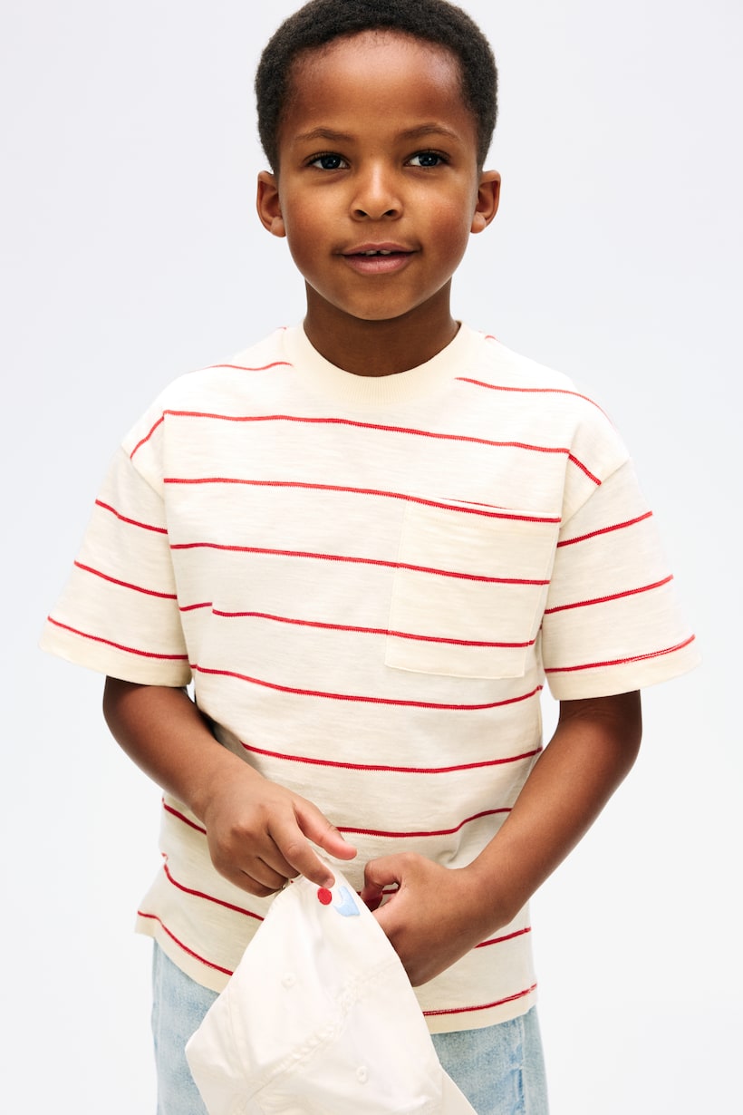 Chest-pocket T-shirt - Light yellow/striped - Kids | H&M US