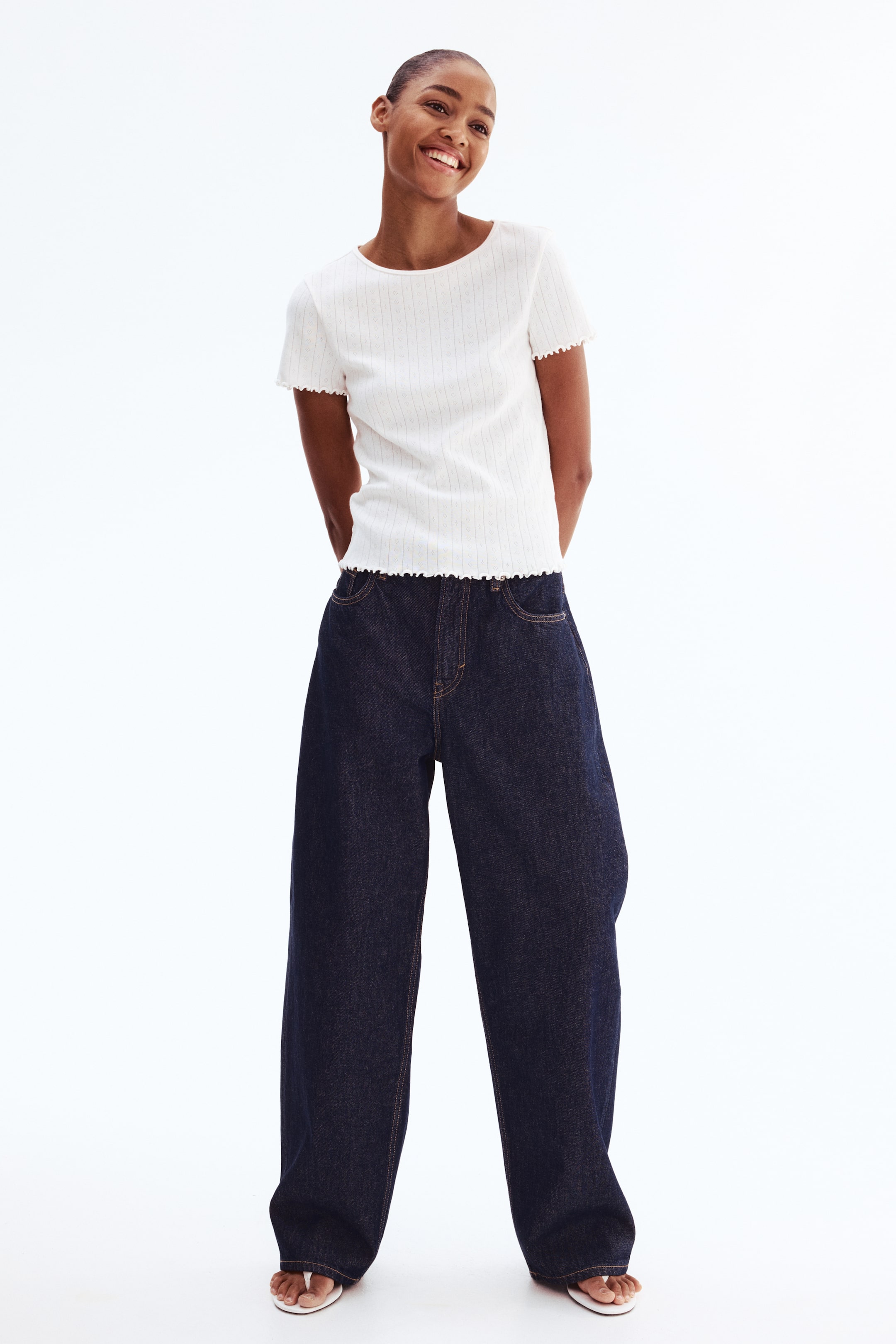Women's White Pointelle jersey top | H&M IN