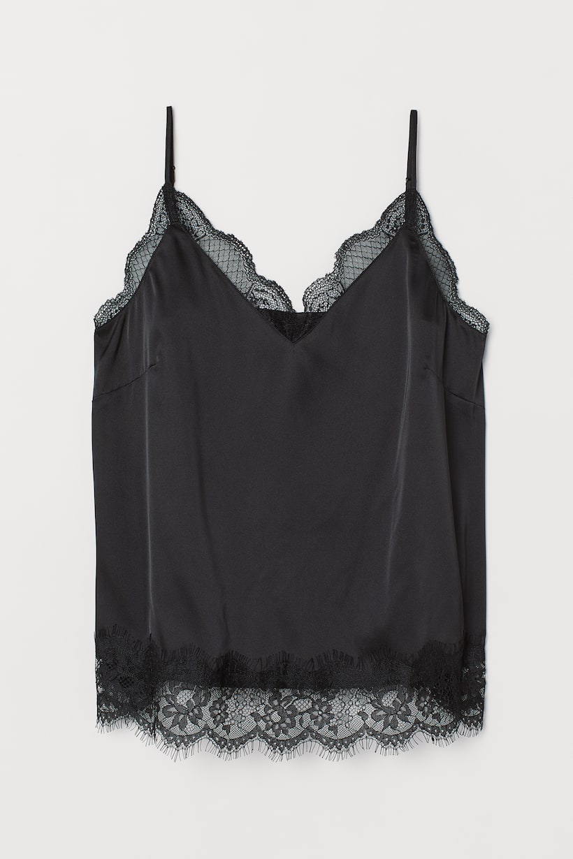 Satin strappy top with lace - Black - Ladies | H&M GB