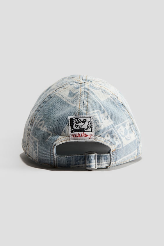 Light denim blue/patterned Printed Denim Cap for kids | H&M US