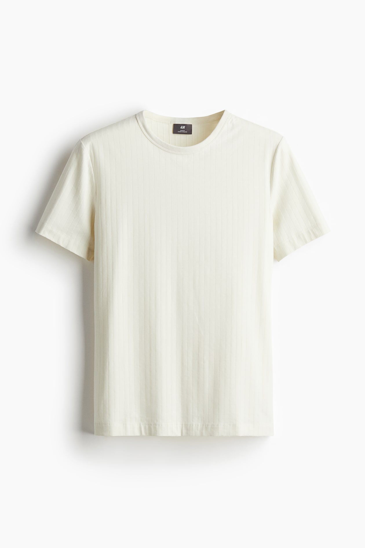 Slim Fit Ribbed lyocell-blend T-shirt - Cream - Men | H&M SG