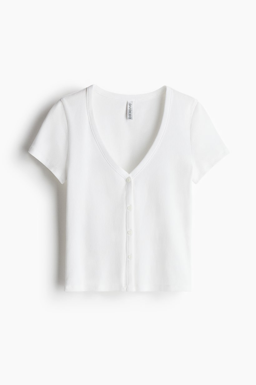 Women's White Ribbed button-front T-shirt | H&M GB