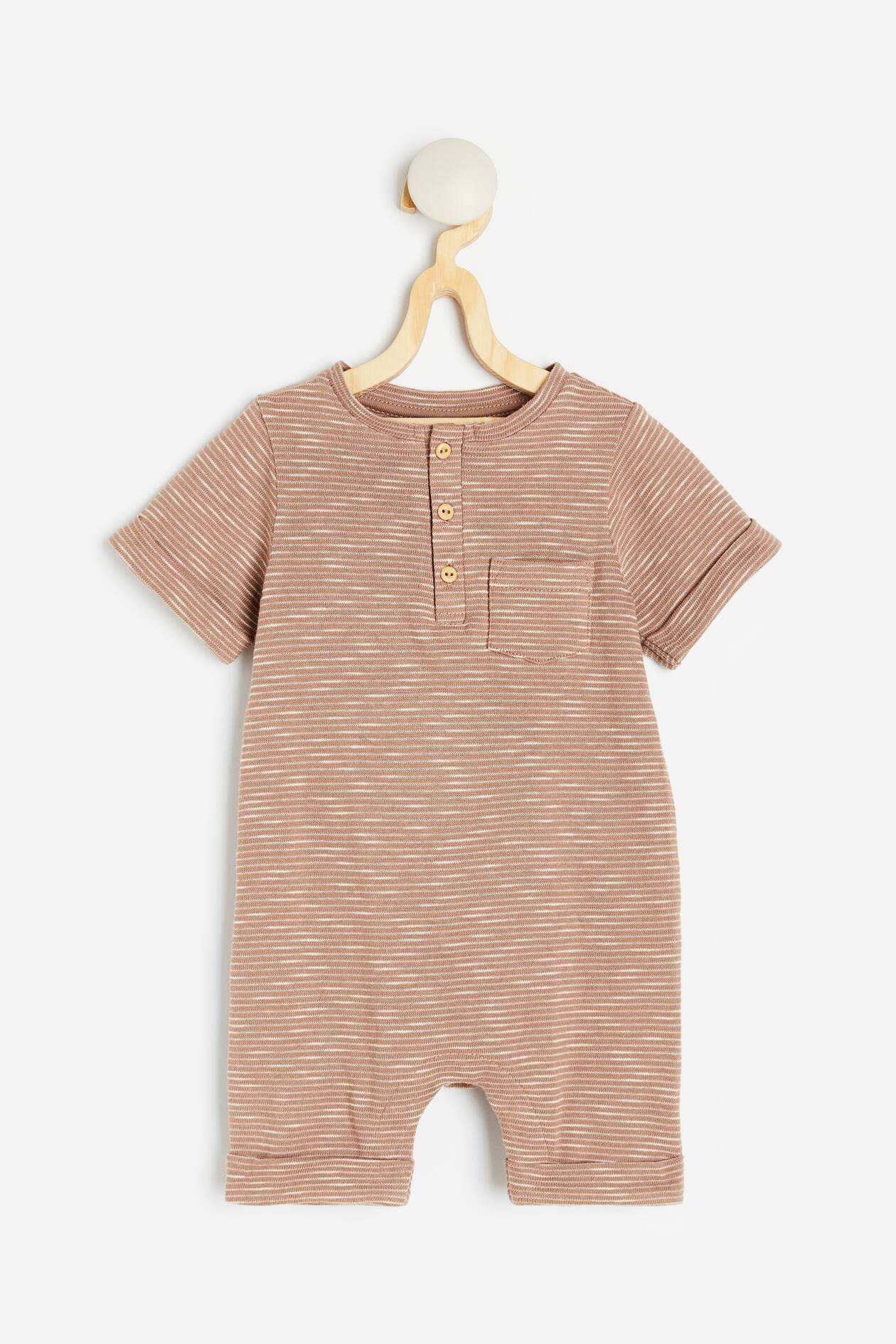 Barboteuse en coton - Beige foncé/rayé - ENFANT | H&M FR