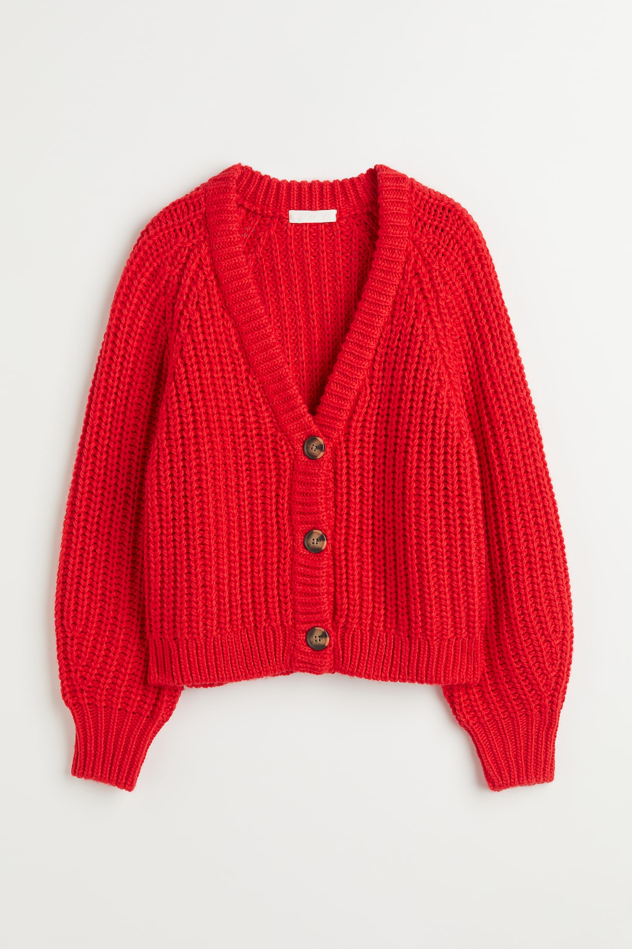Rib-knit cardigan - Deep neckline - Long sleeve - Red - Ladies | H&M GB