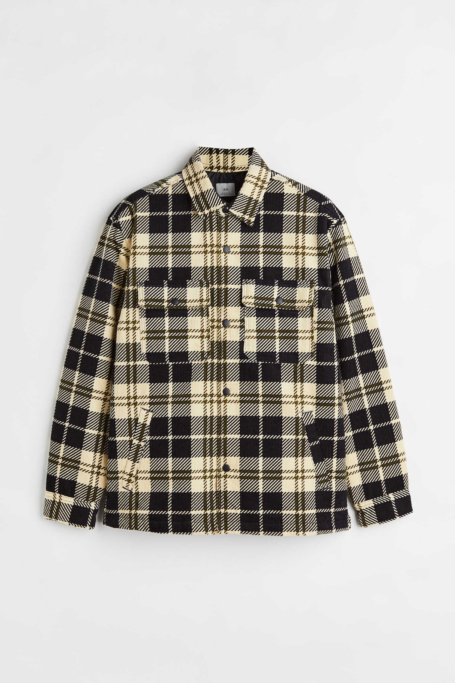 Relaxed Fit Padded shacket - Yellow/Black checked - Men | H&M SG