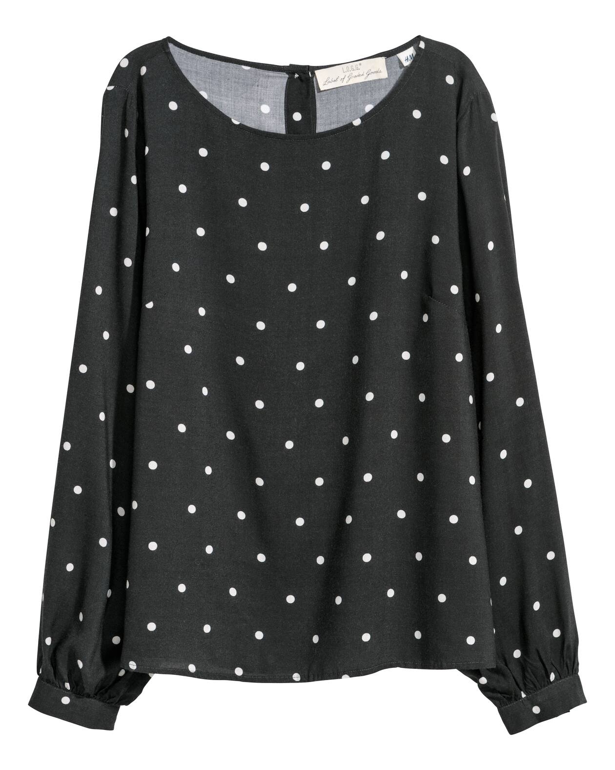 Mönstrad blus - Lång ärm - Svart/Prickig - DAM | H&M SE