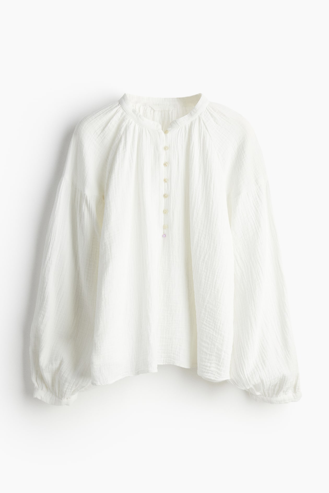 Balloon-sleeved muslin blouse - White - Ladies | H&M GB
