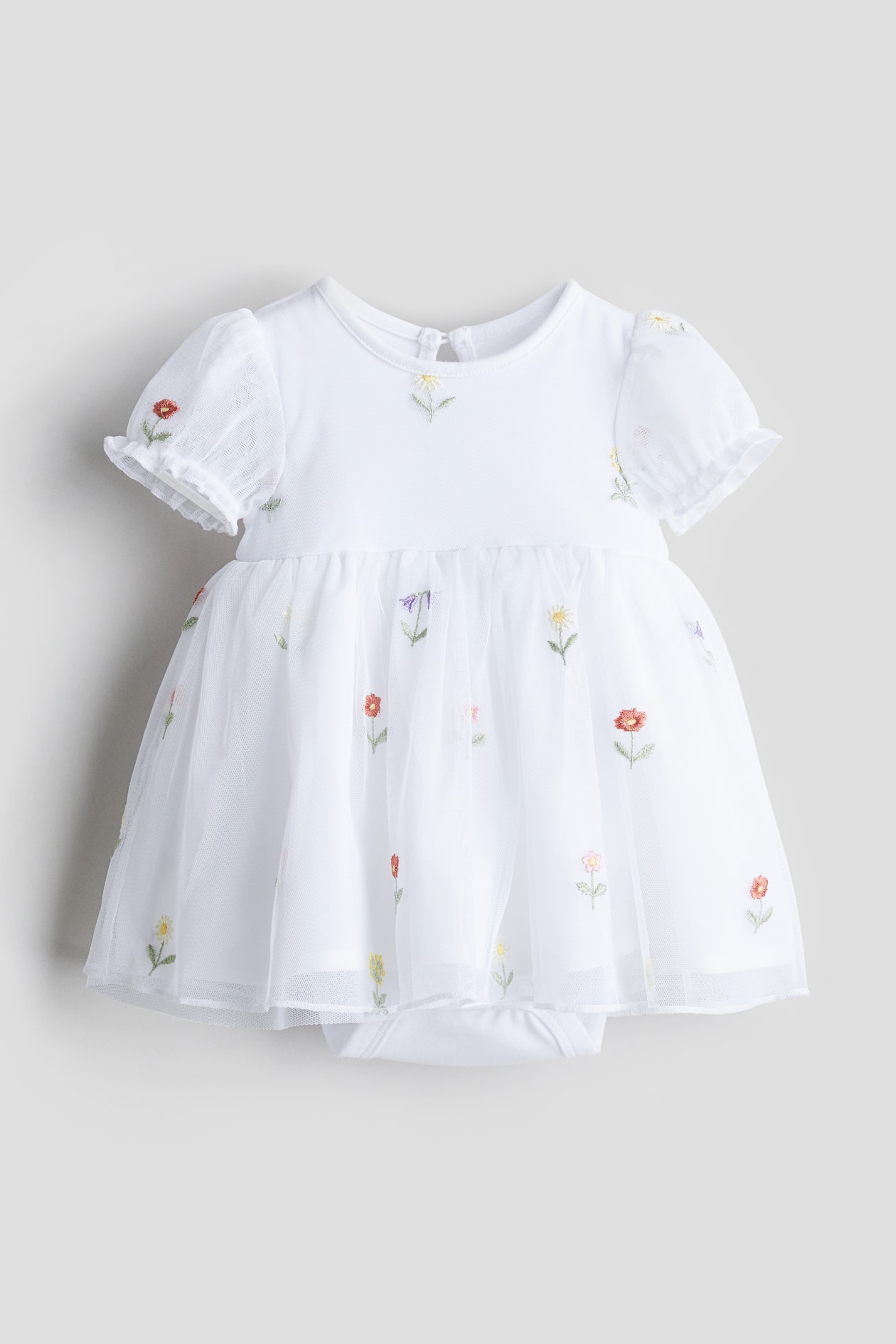 Embroidered Tulle Bodysuit Dress - White/Floral - Kids | H&M AU