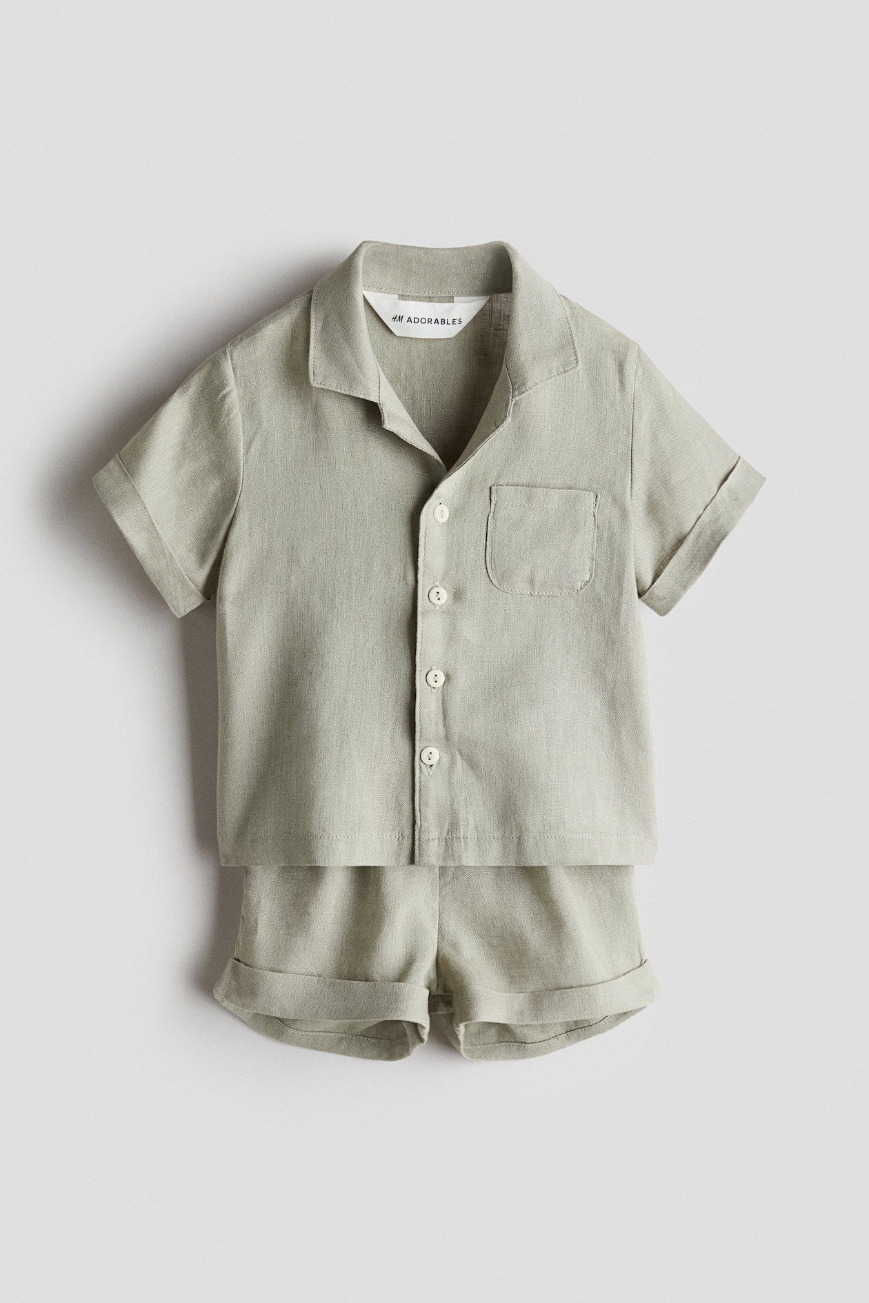 Light khaki green 2-piece Linen Set for kids | H&M US