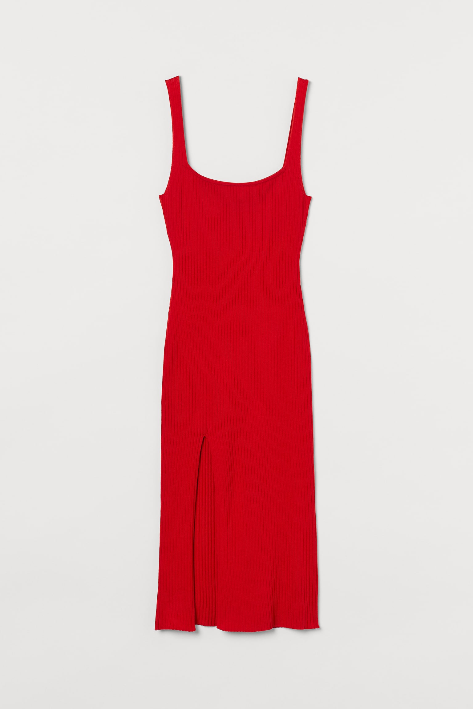 Ribbed dress - Deep neckline - Sleeveless - Red - Ladies | H&M GB