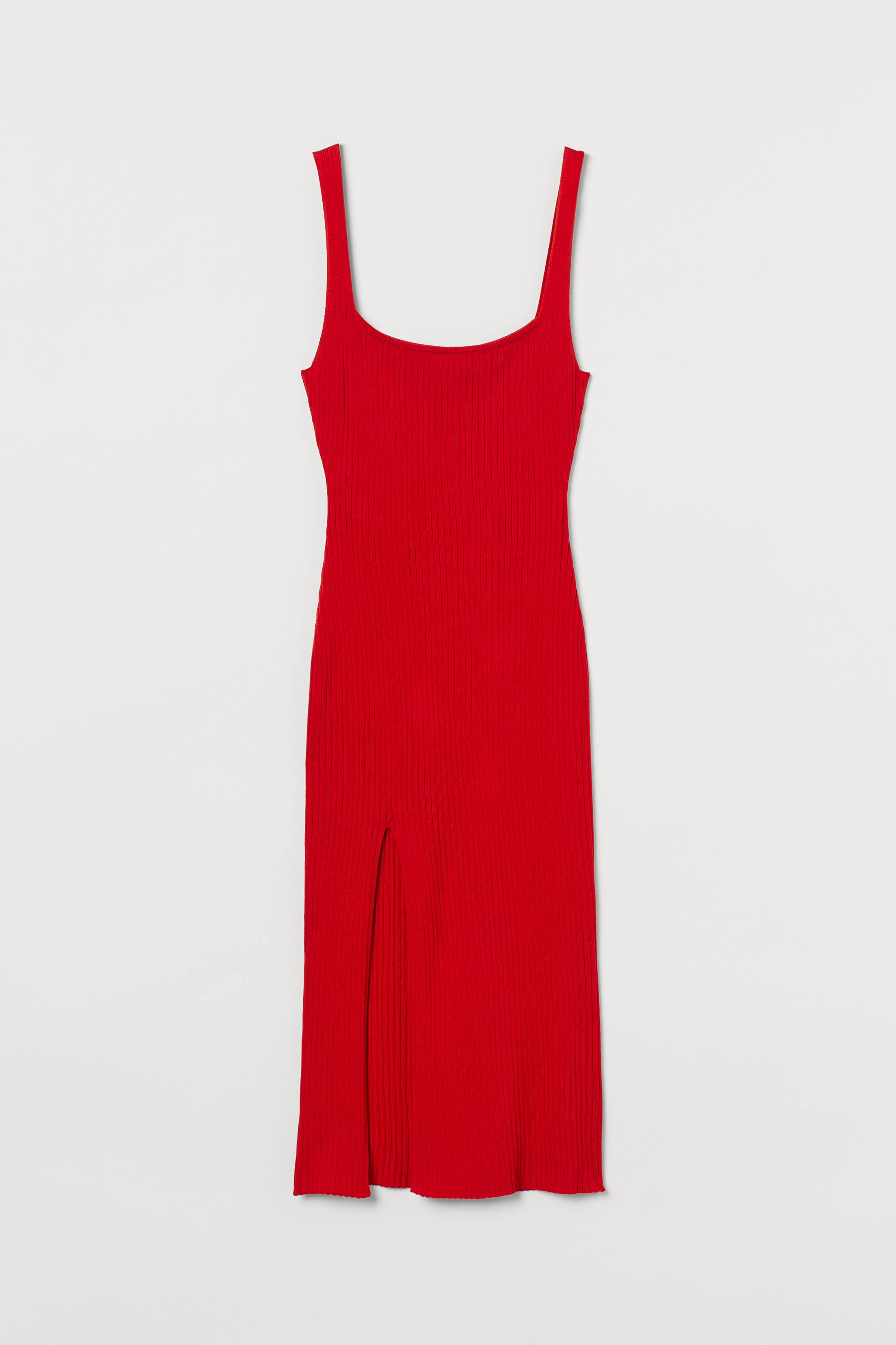 Ribbed dress - Deep neckline - Sleeveless - Red - Ladies | H&M GB