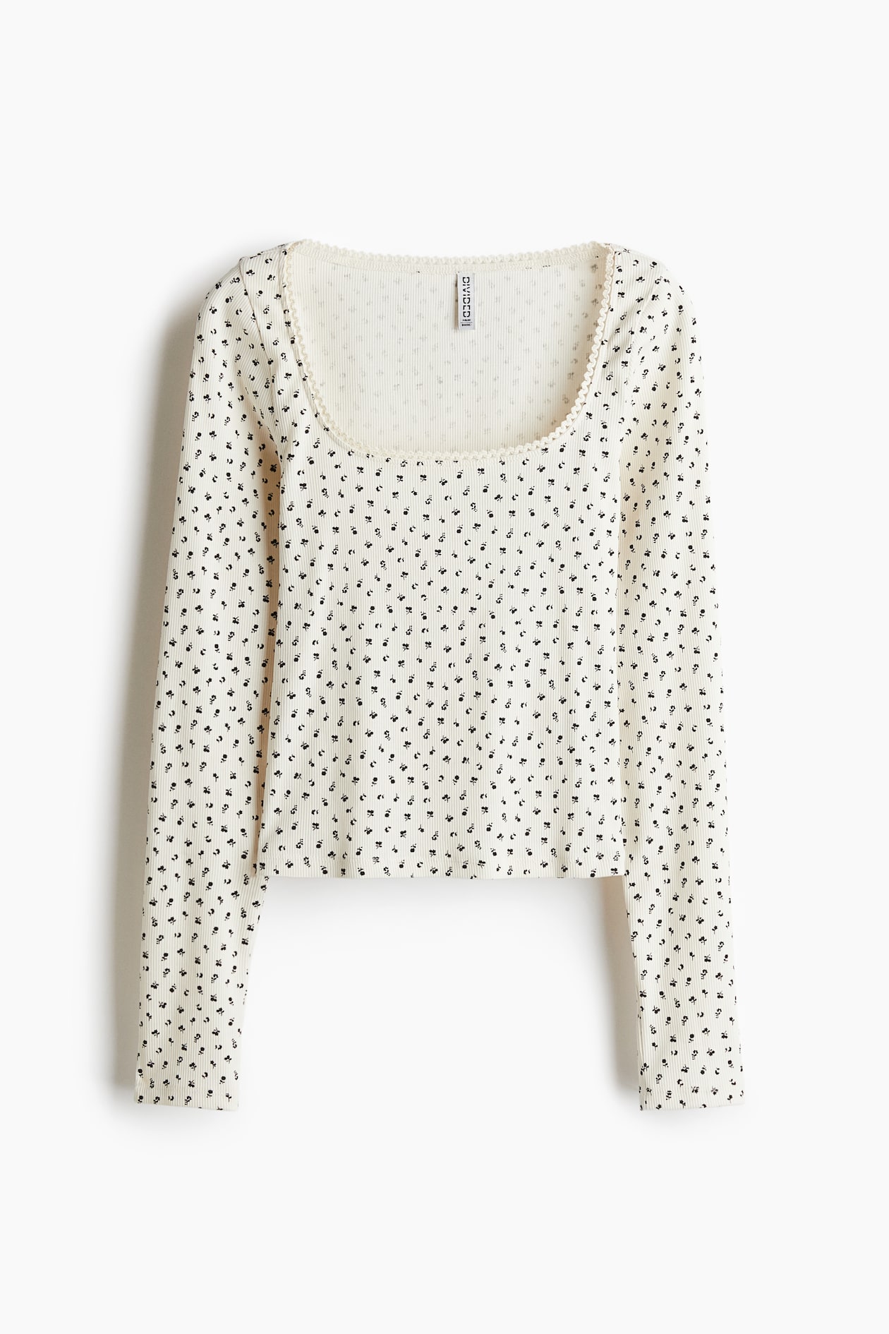 Picot-Trimmed Cotton Top - Cream/floral - Ladies | H&M US