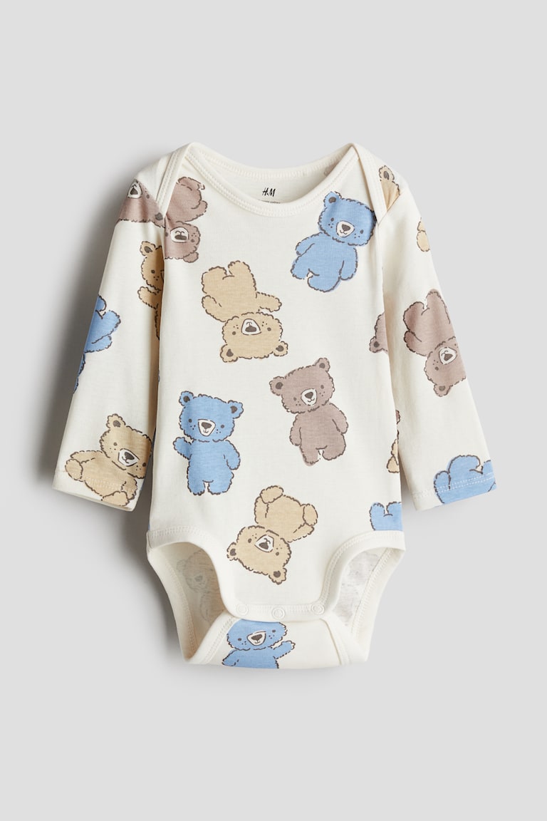 Cream/teddy bears Bodysuit with Lap Shoulders for kids | H&M US