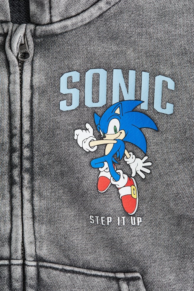 Print-Motif Hooded Jacket - Washed gray/Sonic The Hedgehog - Kids | H&M US
