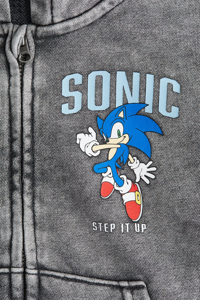 Print-Motif Hooded Jacket - Washed gray/Sonic The Hedgehog - Kids | H&M US