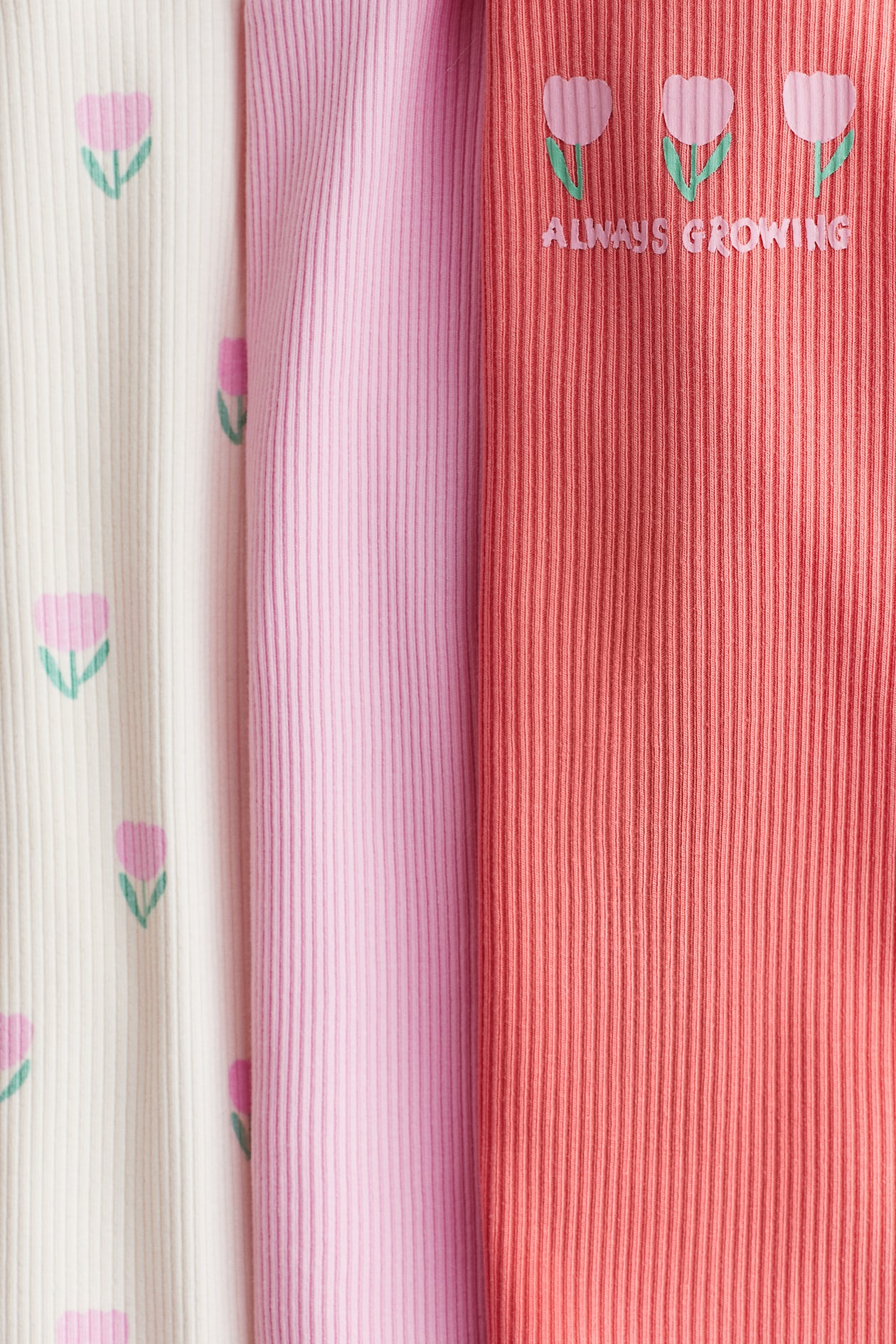 Pink/floral 3-pack Ruffle-Trimmed Jersey Tops | H&M CA