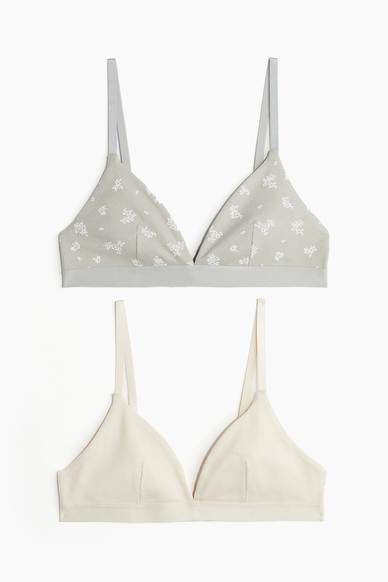 Women's Light grey/Floral 2-pack bra tops | H&M GB