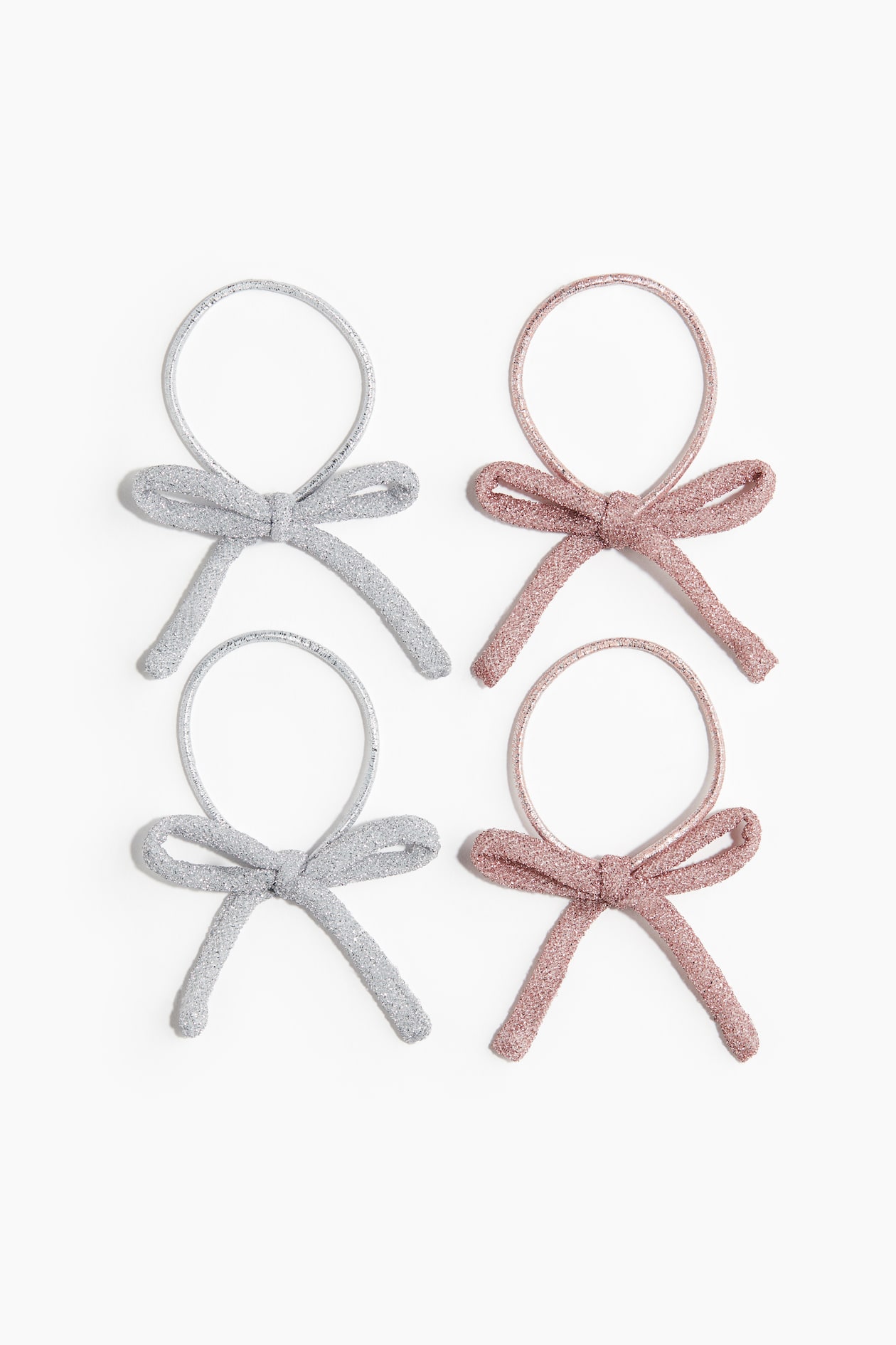 Women's Pink/silver-colored 4-Pack Bow-Detail Hair Elastics | H&M CA