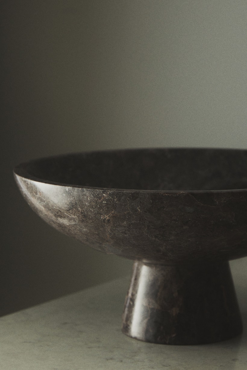Gray/marble-patterned Large Marble Pedestal Bowl at H&M Home | H&M US