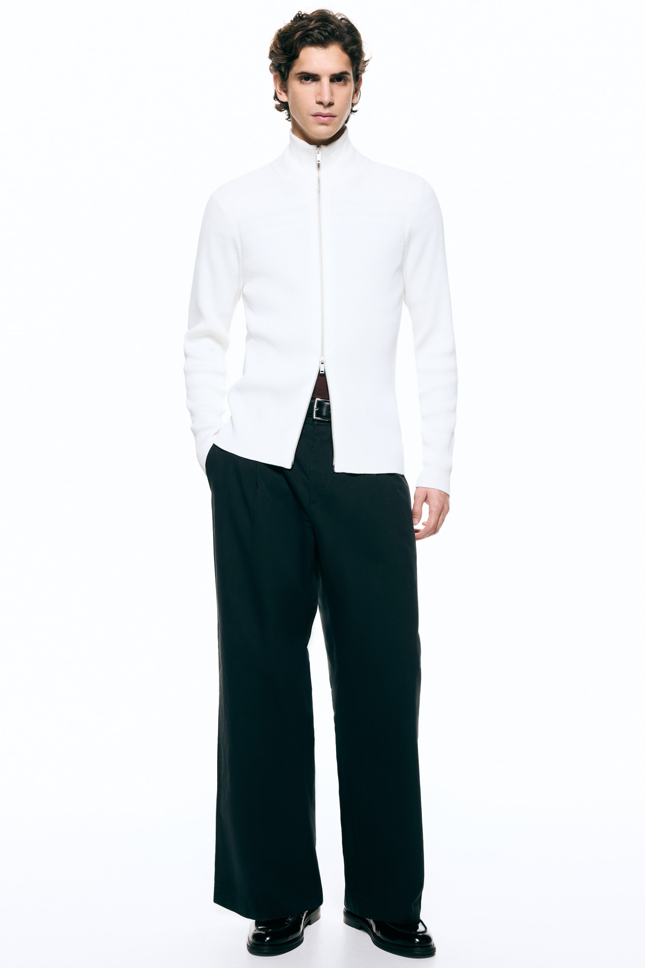 Men’s White Slim-Fit Rib-Knit Cardigan | H&M CA