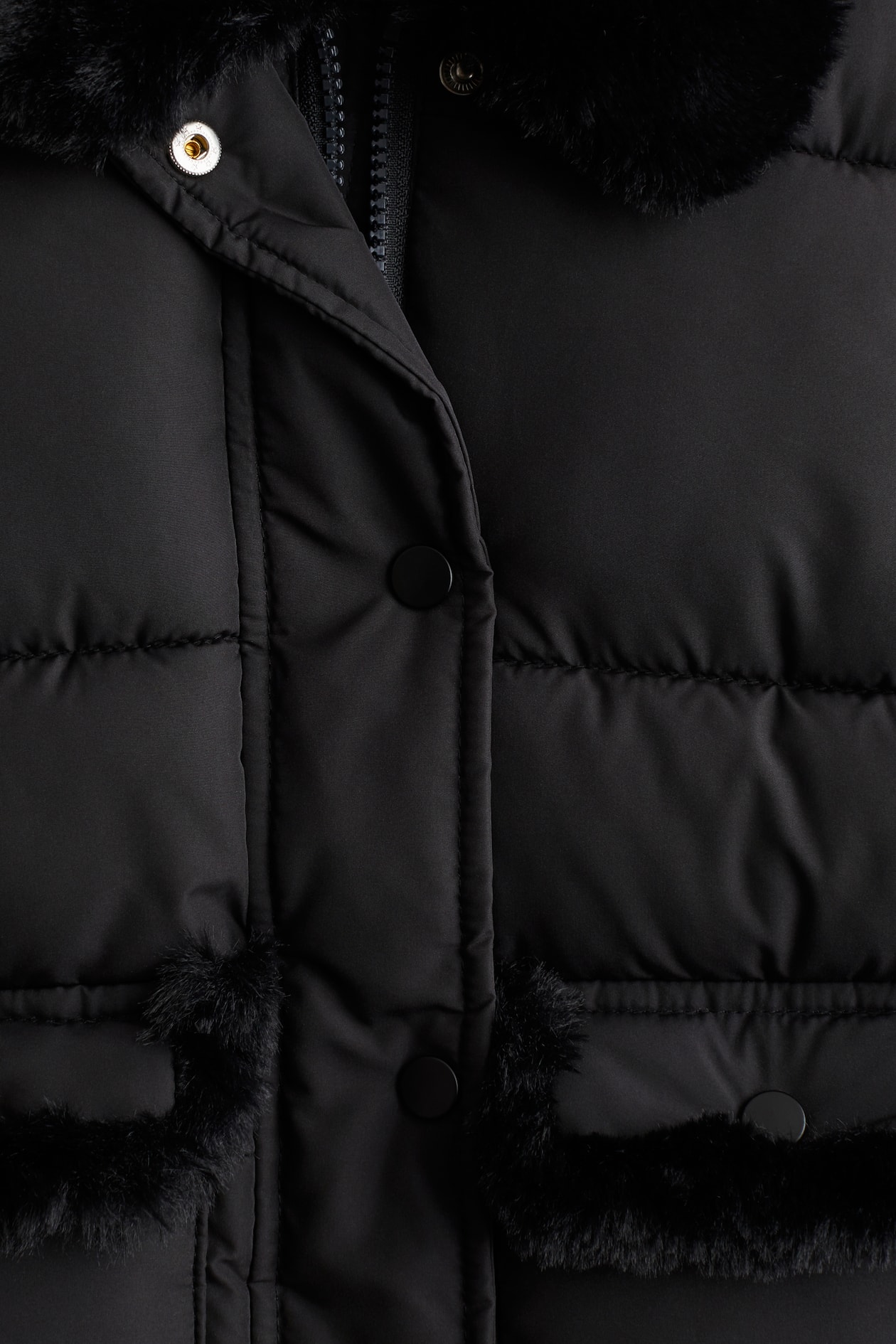 Black Fluffy-Detail Puffer Jacket for kids | H&M US