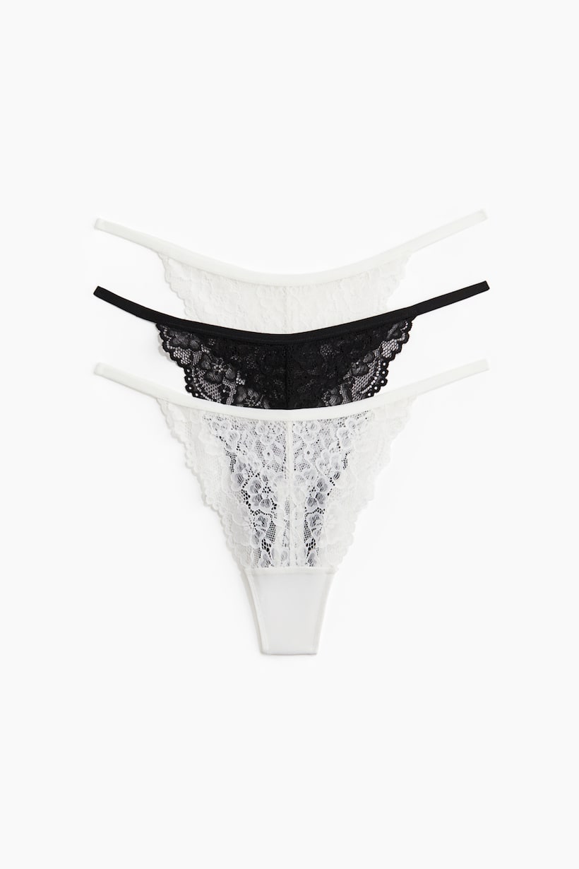 레이스 Thong 팬티 3피스 세트 - 화이트/블랙 - 여성 | H&M KR