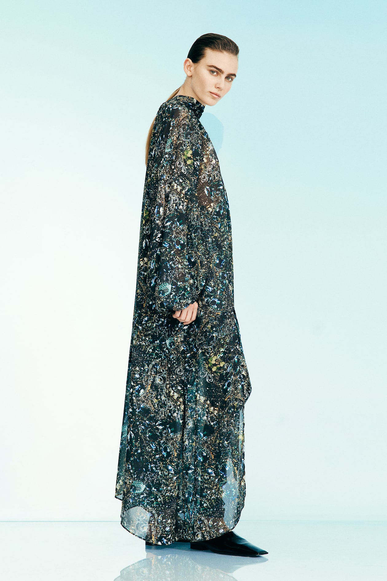 Patterned chiffon dress - Black/Jewellery - Ladies | H&M GB