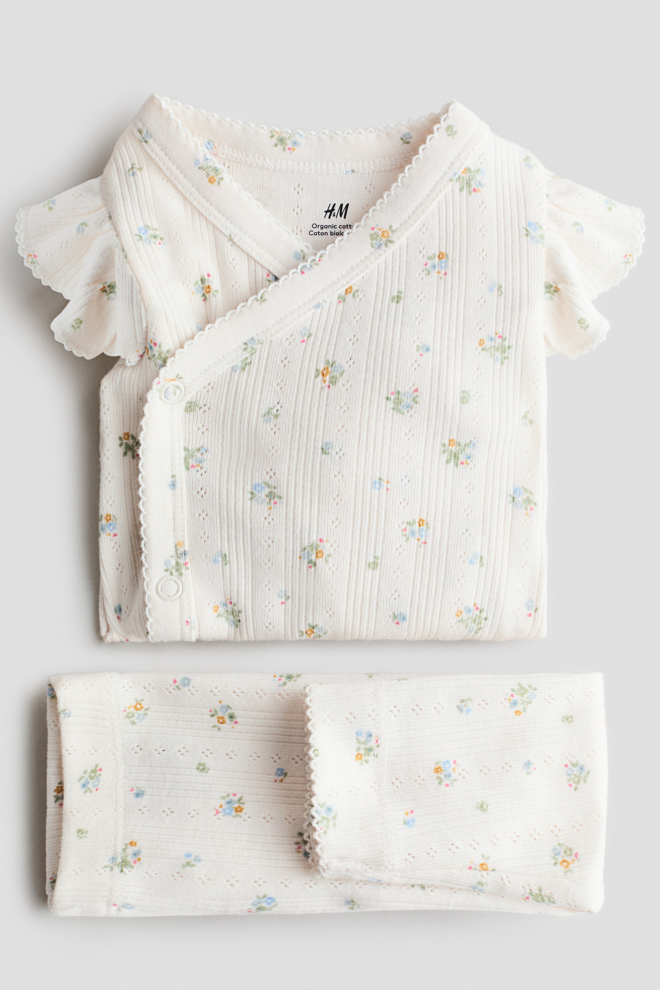 Ensemble 2 pièces en pointelle de coton - Crème/fleuri - ENFANT | H&M FR