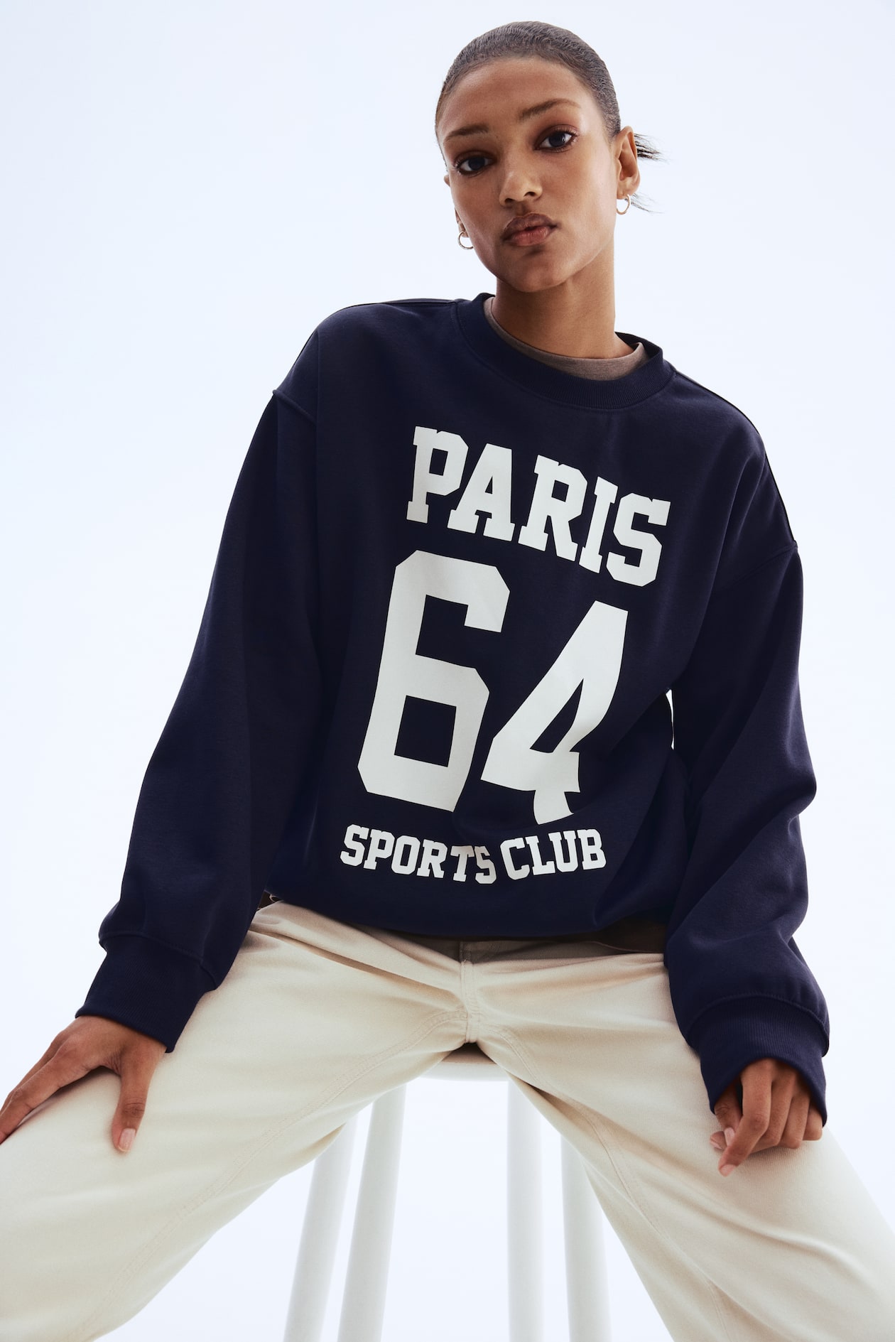 Women's Navy blue/Paris Sweatshirt with Text Motif | H&M CA