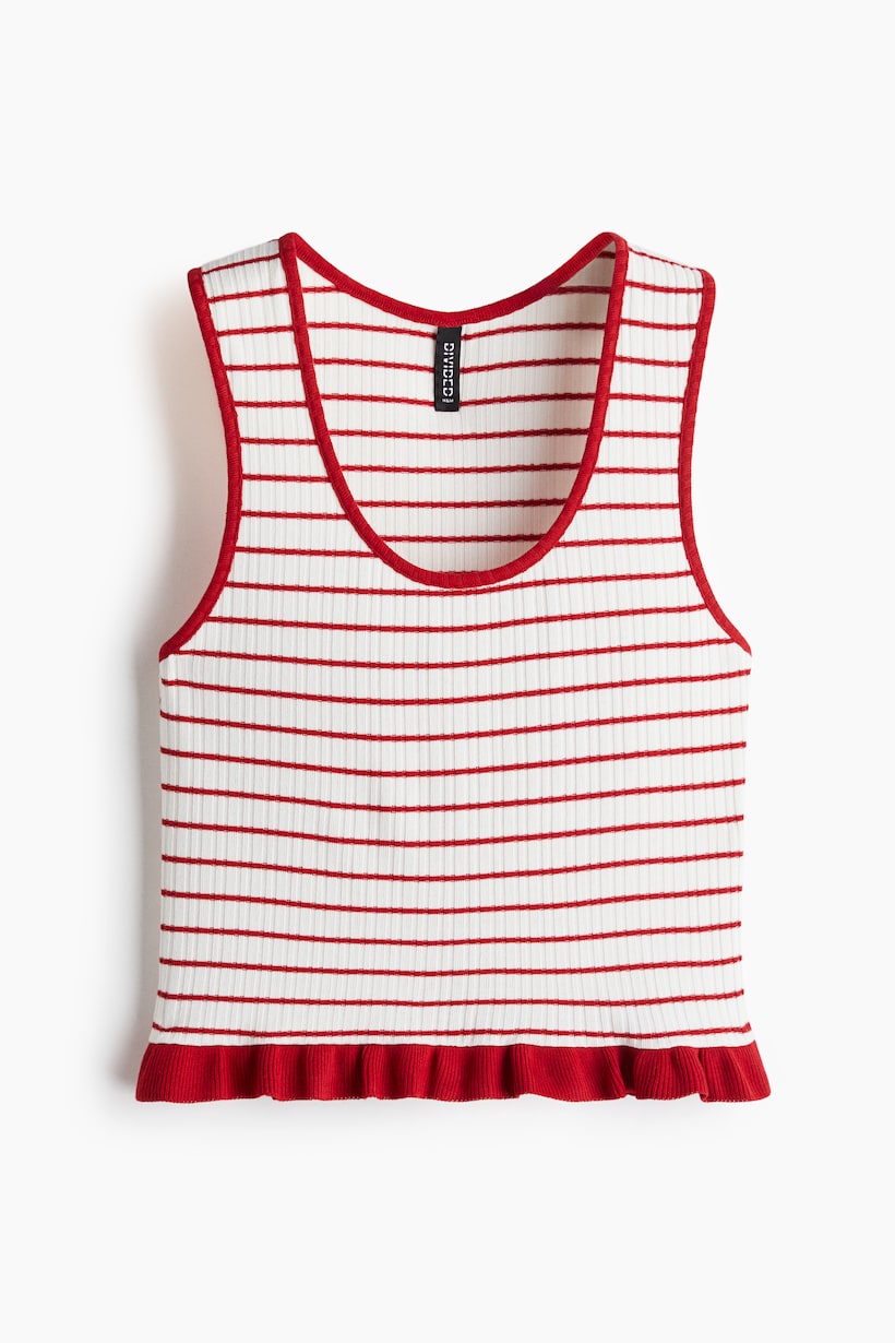 Top sin mangas con olanes - Rojo/Franjas - Ladies | H&M MX